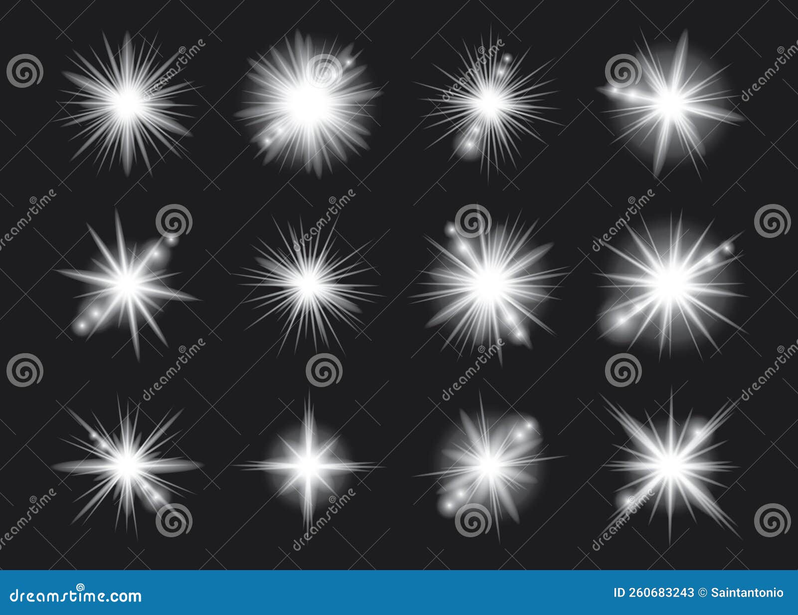 White Light Glow Effect, Light Rays Set. Radiant Flash, Lens Flare, on ...