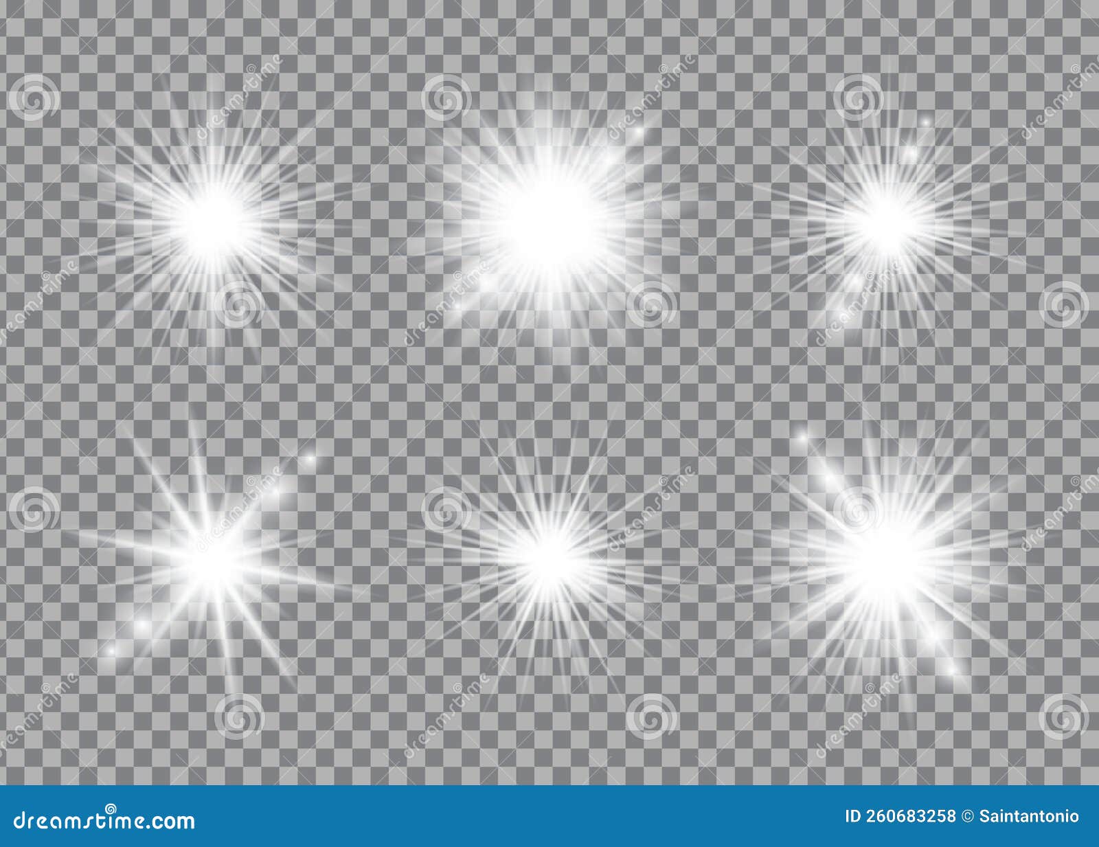 White Light Glow Effect, Light Rays Set. Radiant Flash, Lens Flare ...