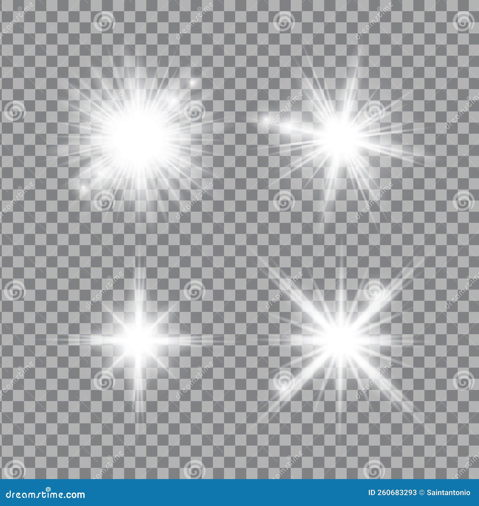 White Light Glow Effect, Light Rays Set. Radiant Flash, Lens Flare ...