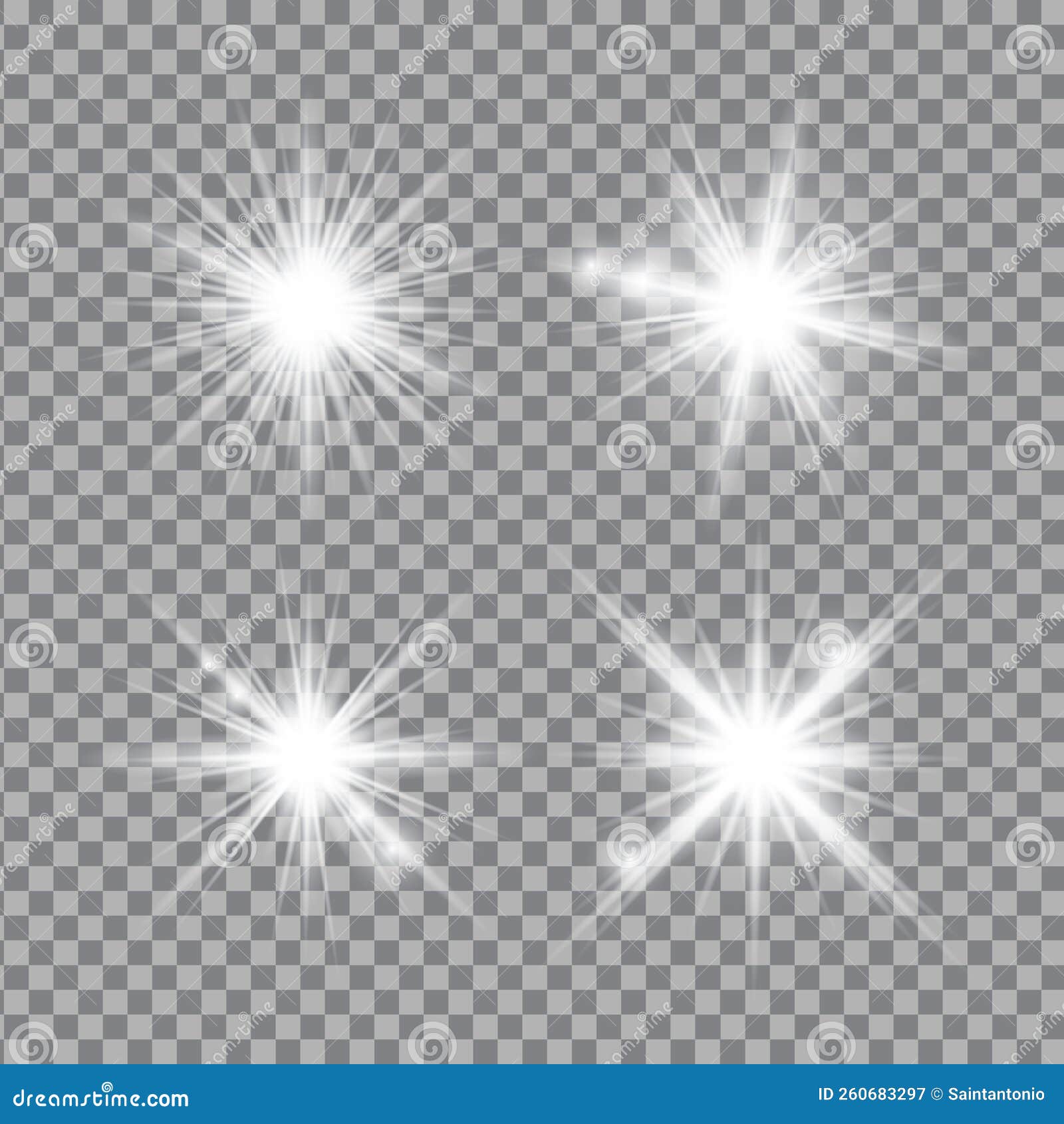 White Light Glow Effect, Light Rays Set. Radiant Flash, Lens Flare ...