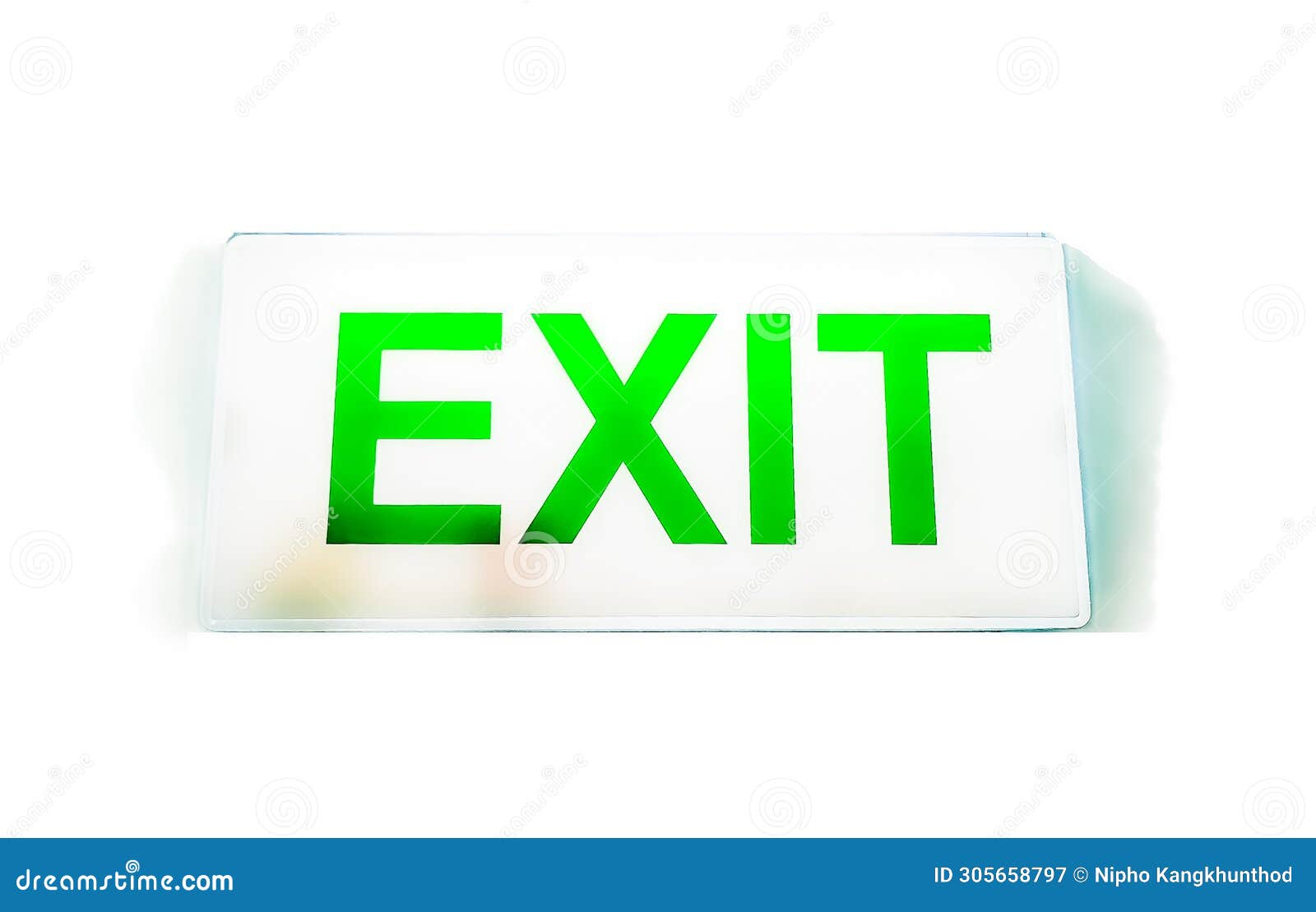 White Light Sign with Green Text Saying Exit on a White Background ...