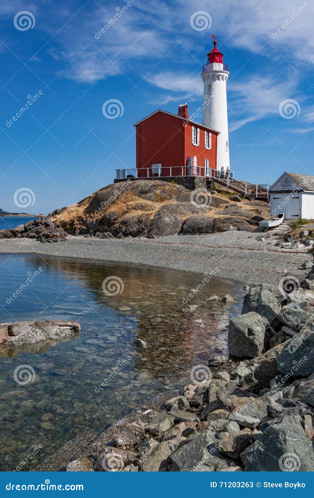 White Lighthouse on Rock Strewn Beach Stock Image - Image of nature ...