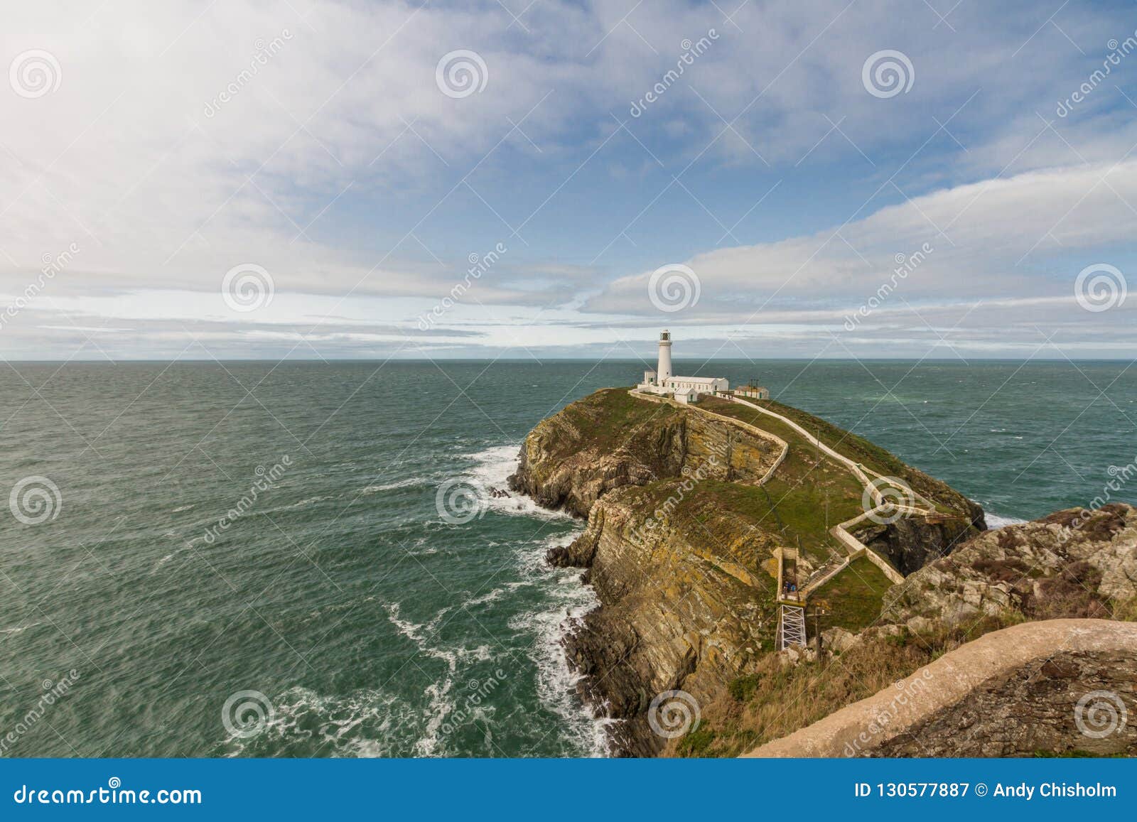 White Lighthouse at South Stack. Stock Image - Image of wave, safety ...