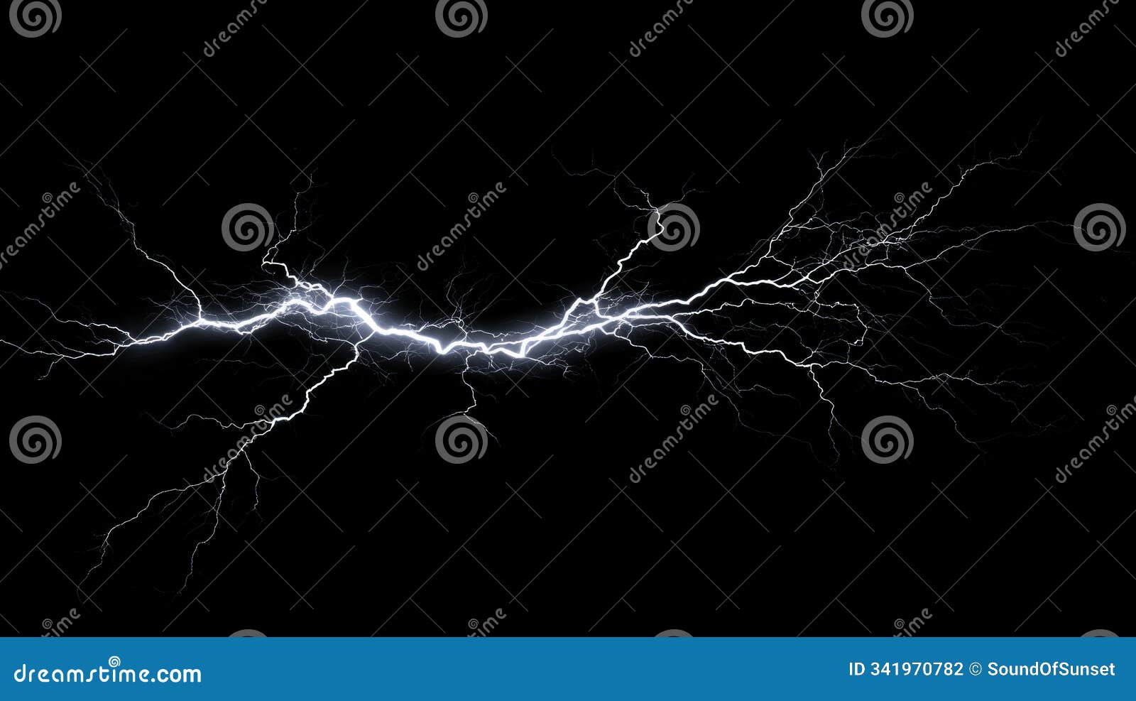 White Lightning Bolt With Branching Fingers On Black Background Stock ...