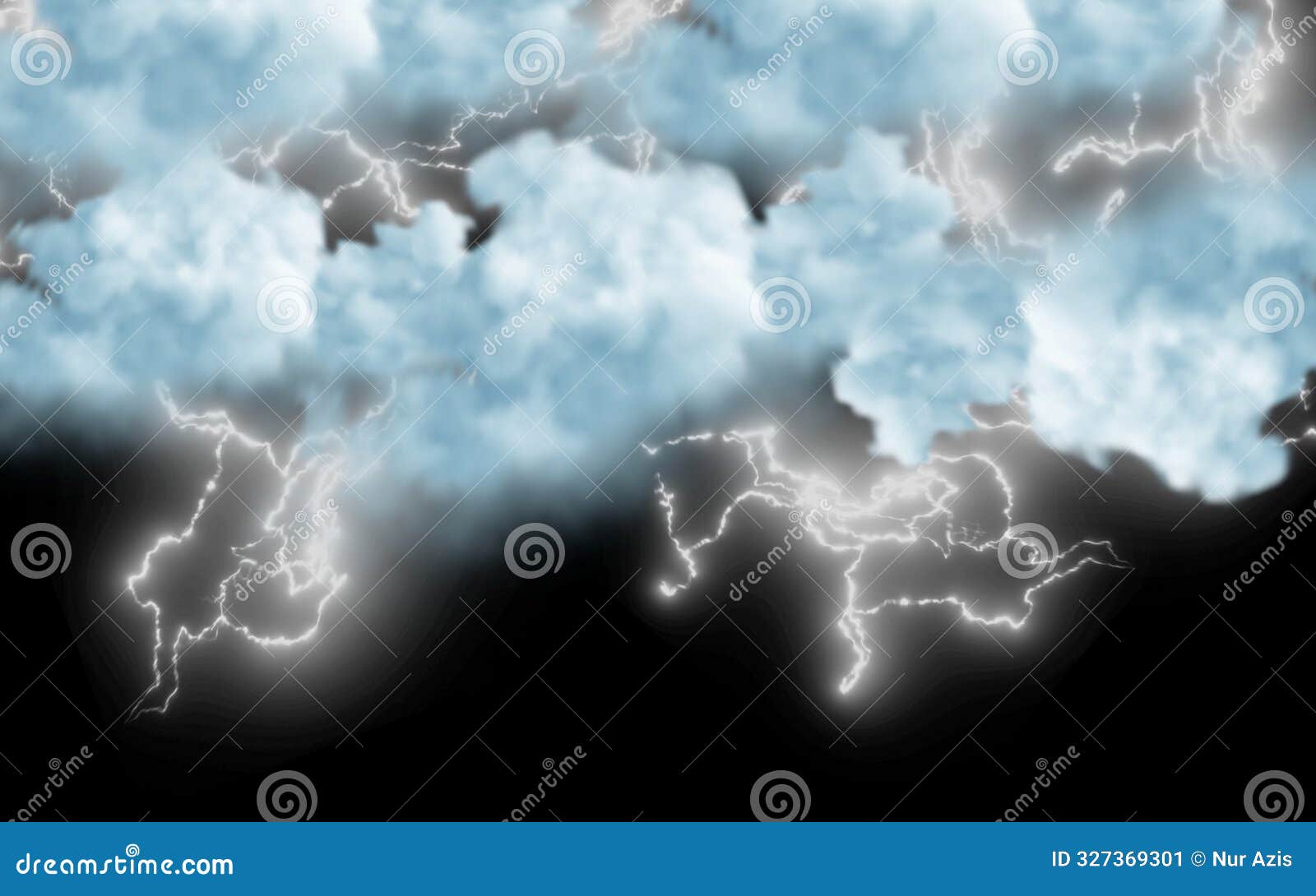 White Lightning Flashes and Black Clouds. Lightning Collage on a Black ...