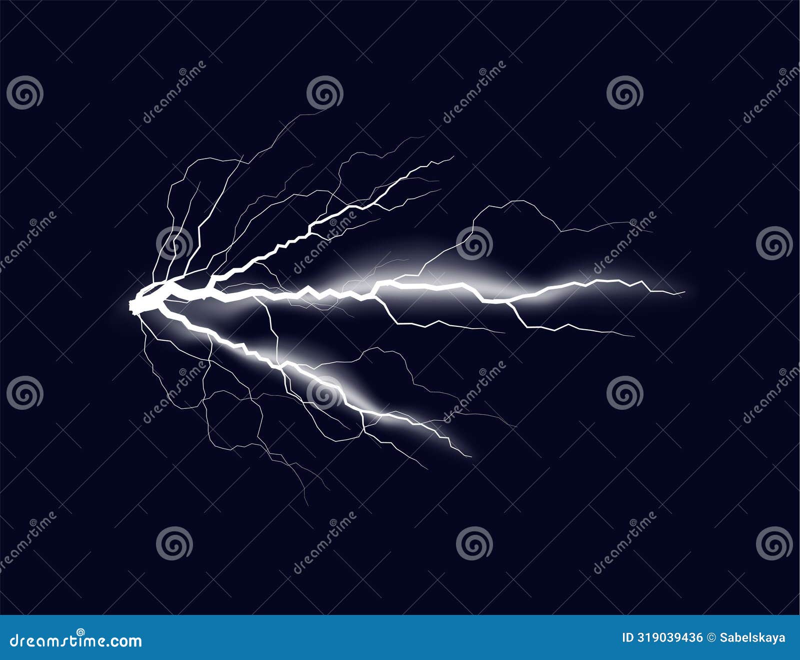 White Lightning and Horizontal Thunderbolt, Vector Realistic Natural ...