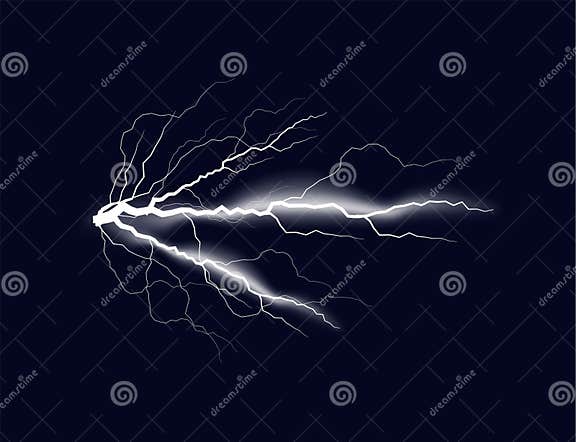 White Lightning and Horizontal Thunderbolt, Vector Realistic Natural ...