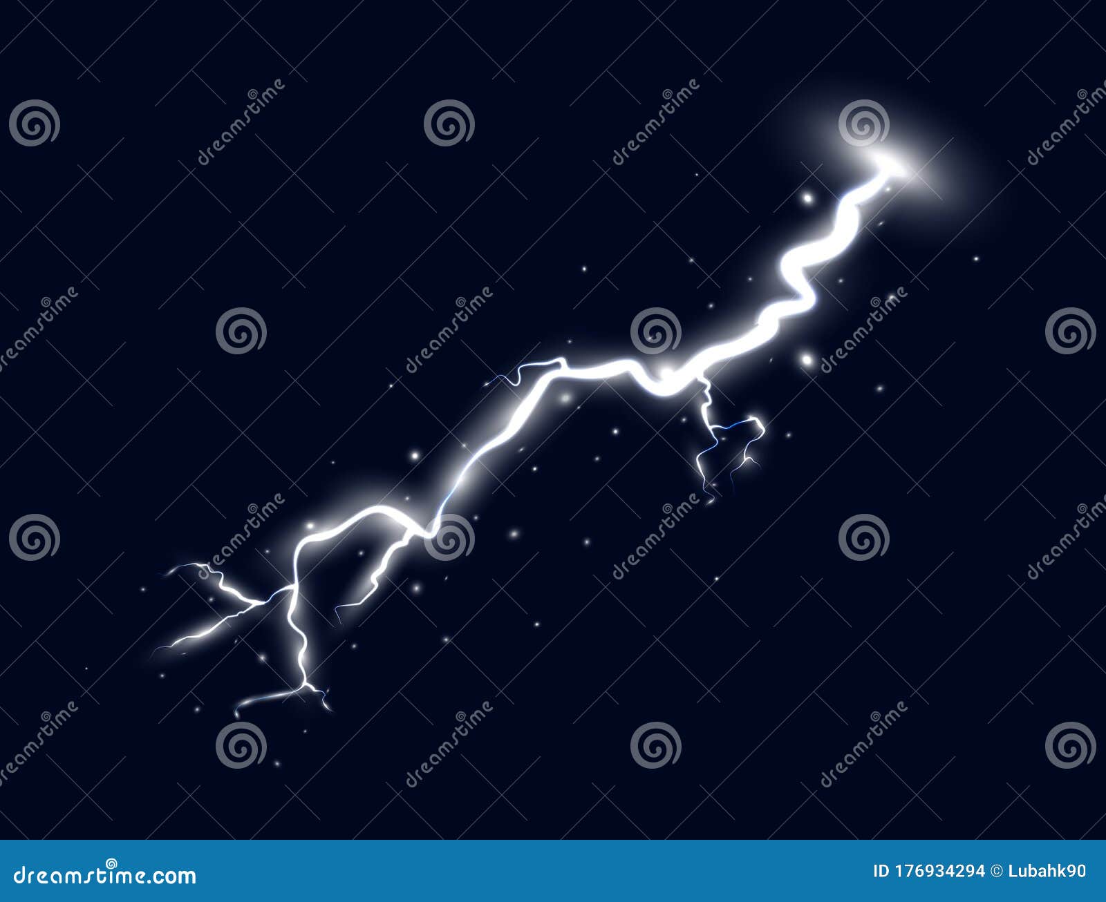 White Lightning Isolated On Dark Background. Thunder Storm Design ...