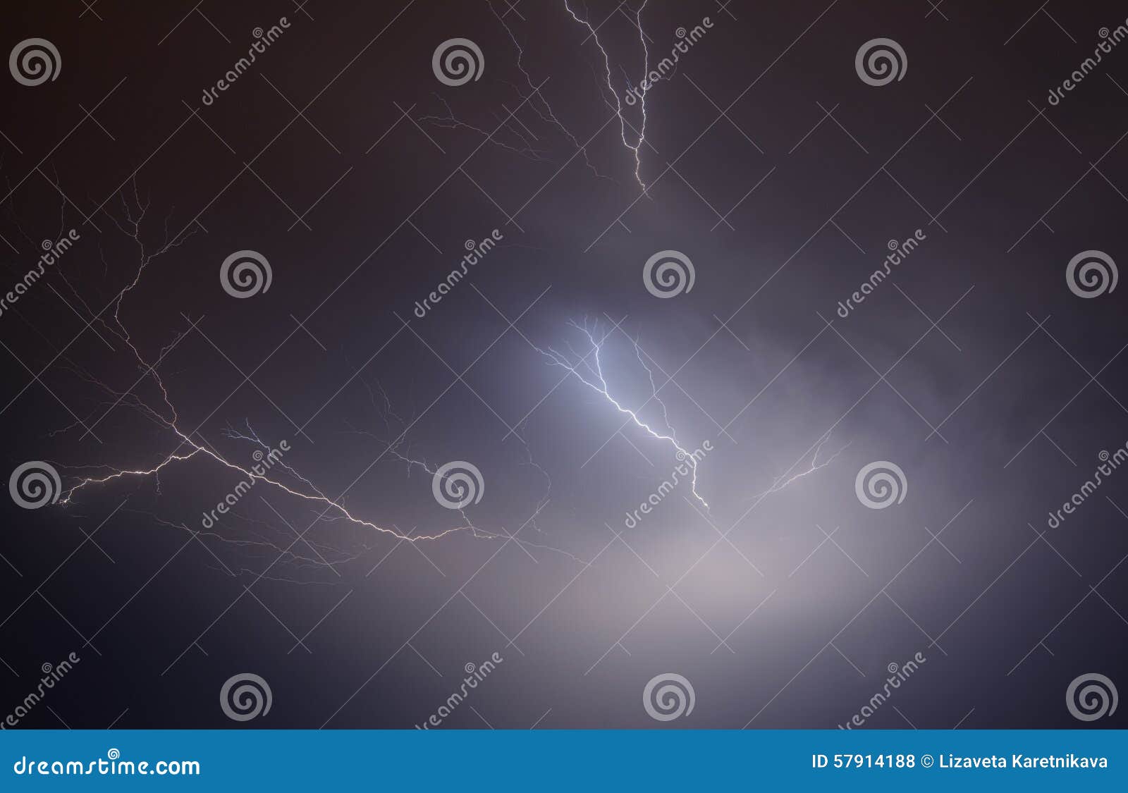 White Lightning Bolt With Branching Fingers On Black Background Stock ...