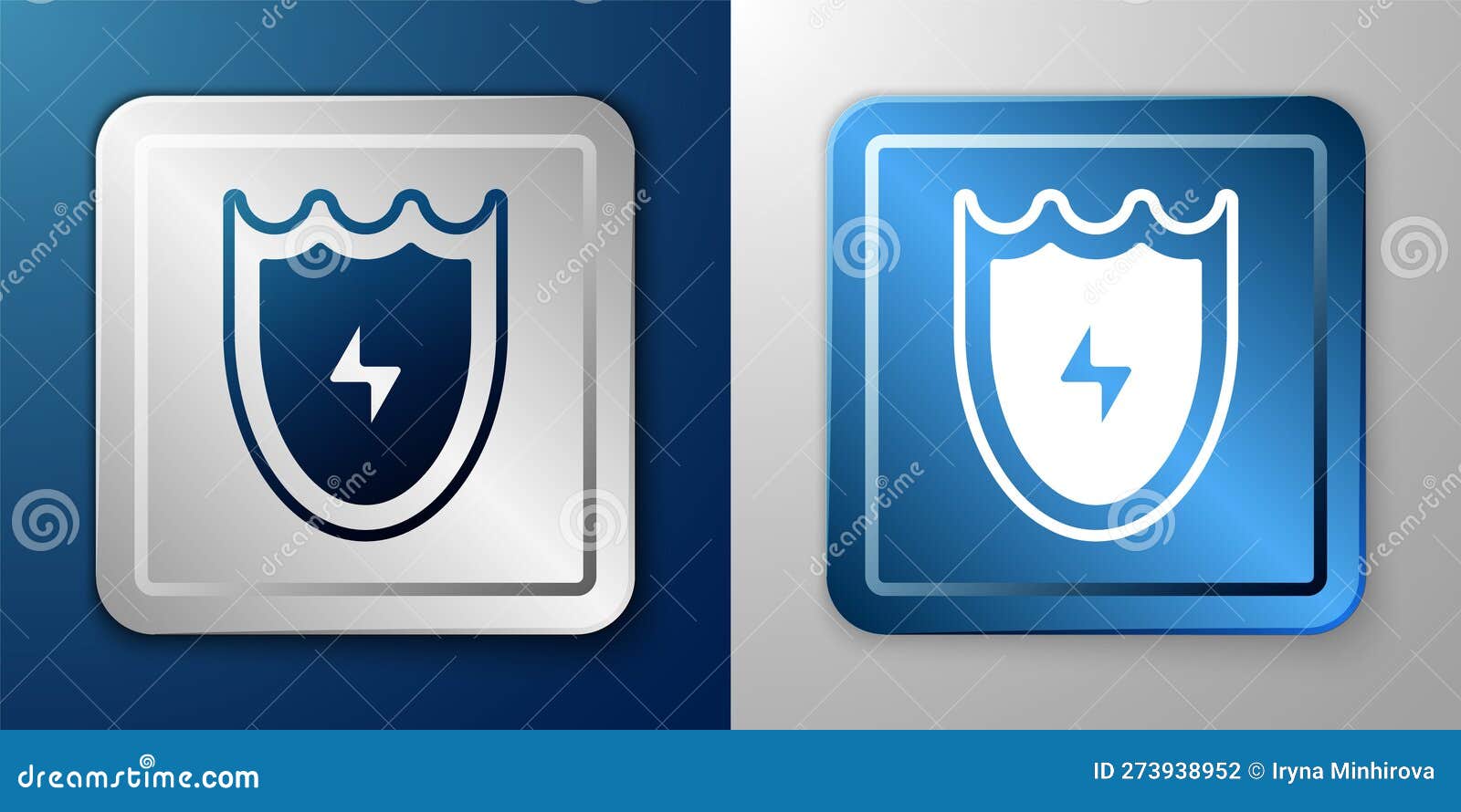 White Lightning And Shield Icon Isolated On Blue And Grey Background ...