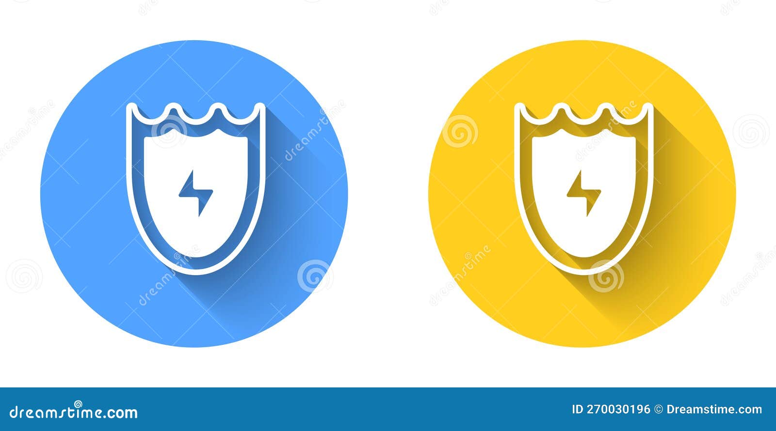 White Lightning and Shield Icon Isolated with Long Shadow Background ...