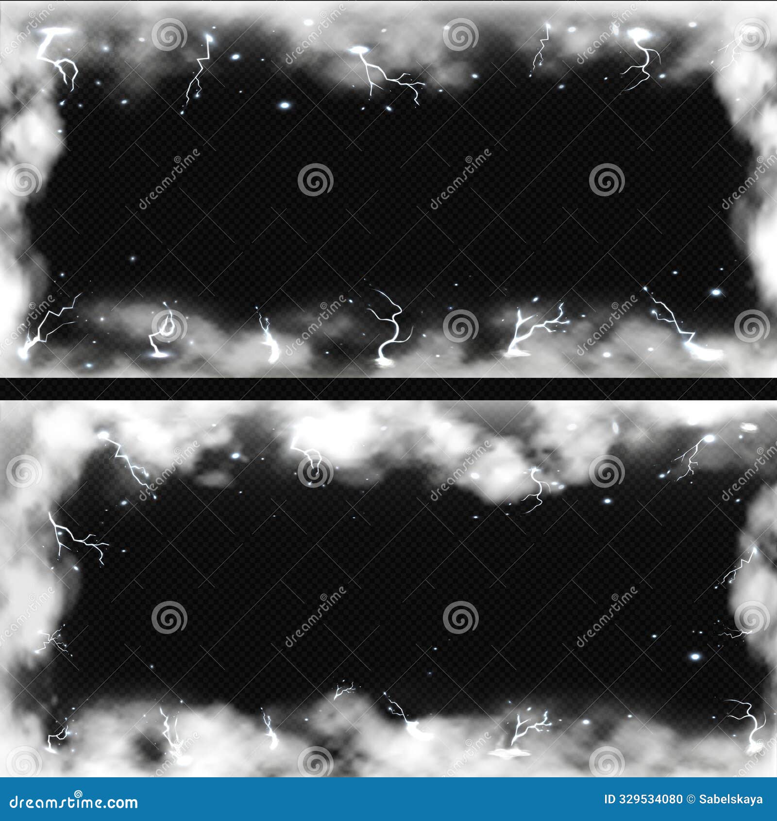 White Lightning Strikes with Smoke Effect Vector Frame Set, Storm ...