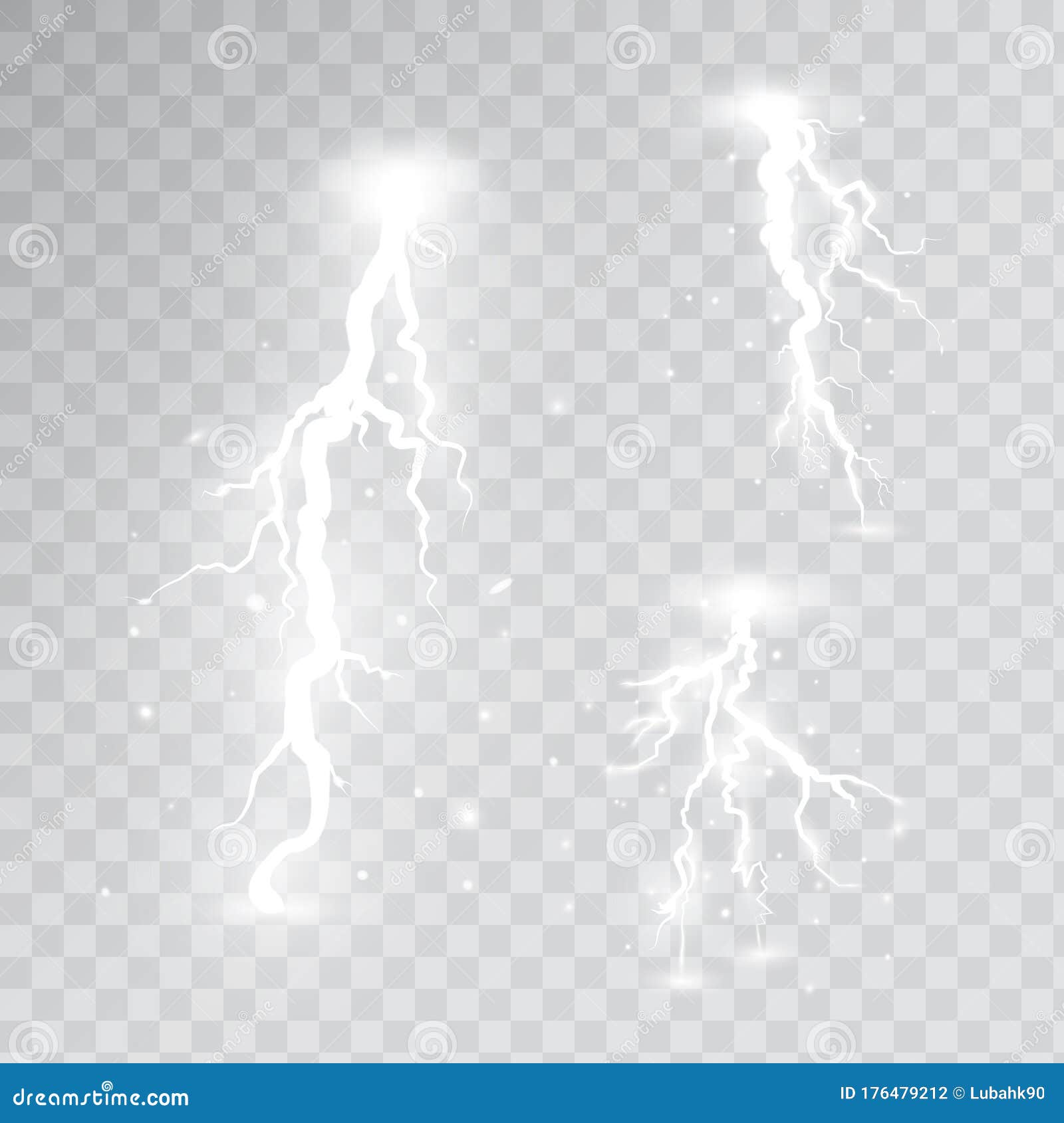 White Lightnings Set Isolated on Transparent Background. Thunder Storm ...