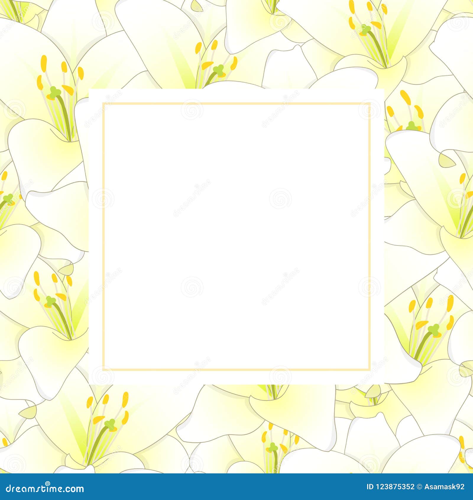 White Lily Flower Banner Card Border. Vector Illustration Stock Vector ...