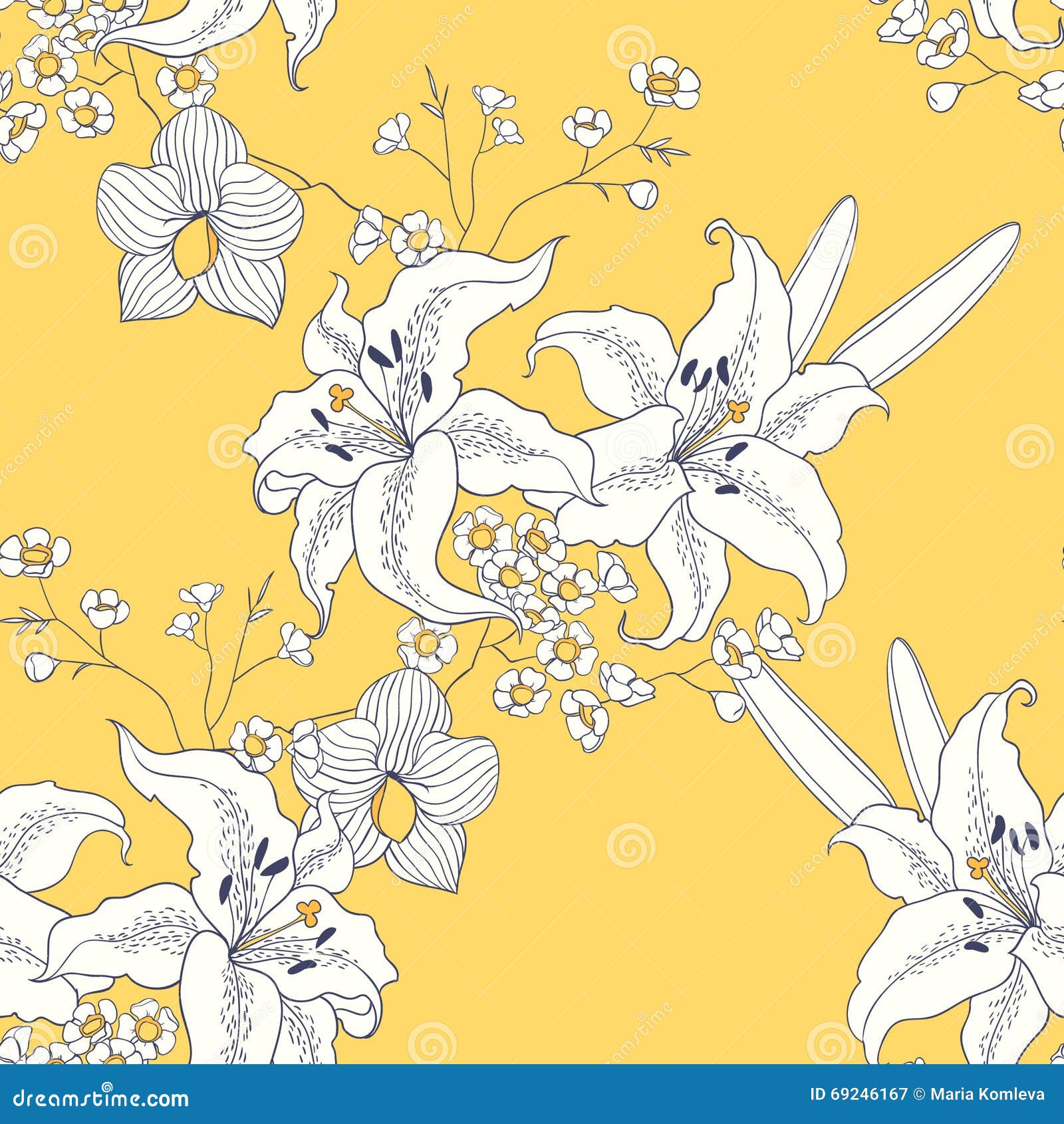 White Lily. Seamless Pattern Stock Vector - Illustration of card ...