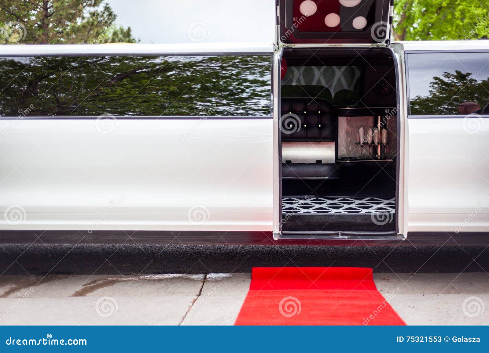 White Limousine with Inviting Open Door Stock Image - Image of extended ...