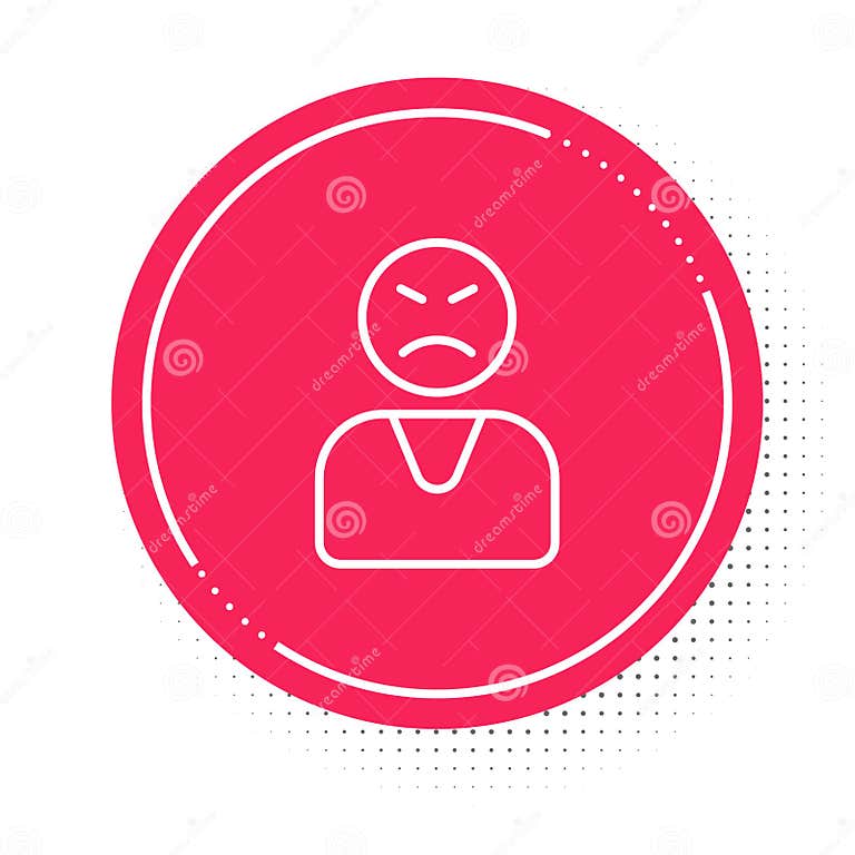 White Line Angry Customer Icon Isolated on White Background. Red Circle ...