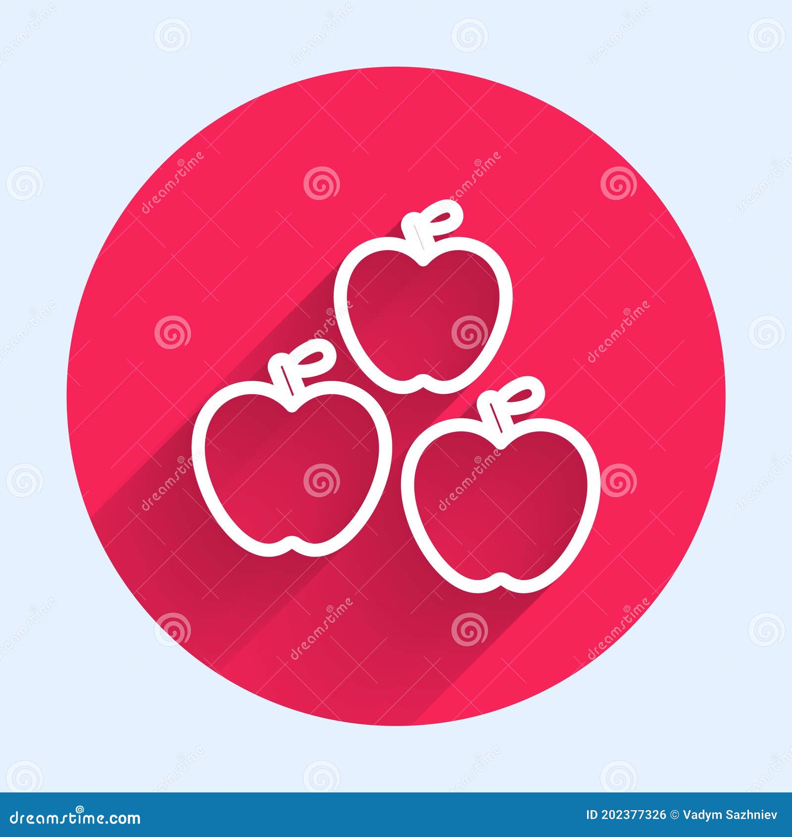 White Line Apple Icon Isolated with Long Shadow. Fruit with Leaf Symbol ...