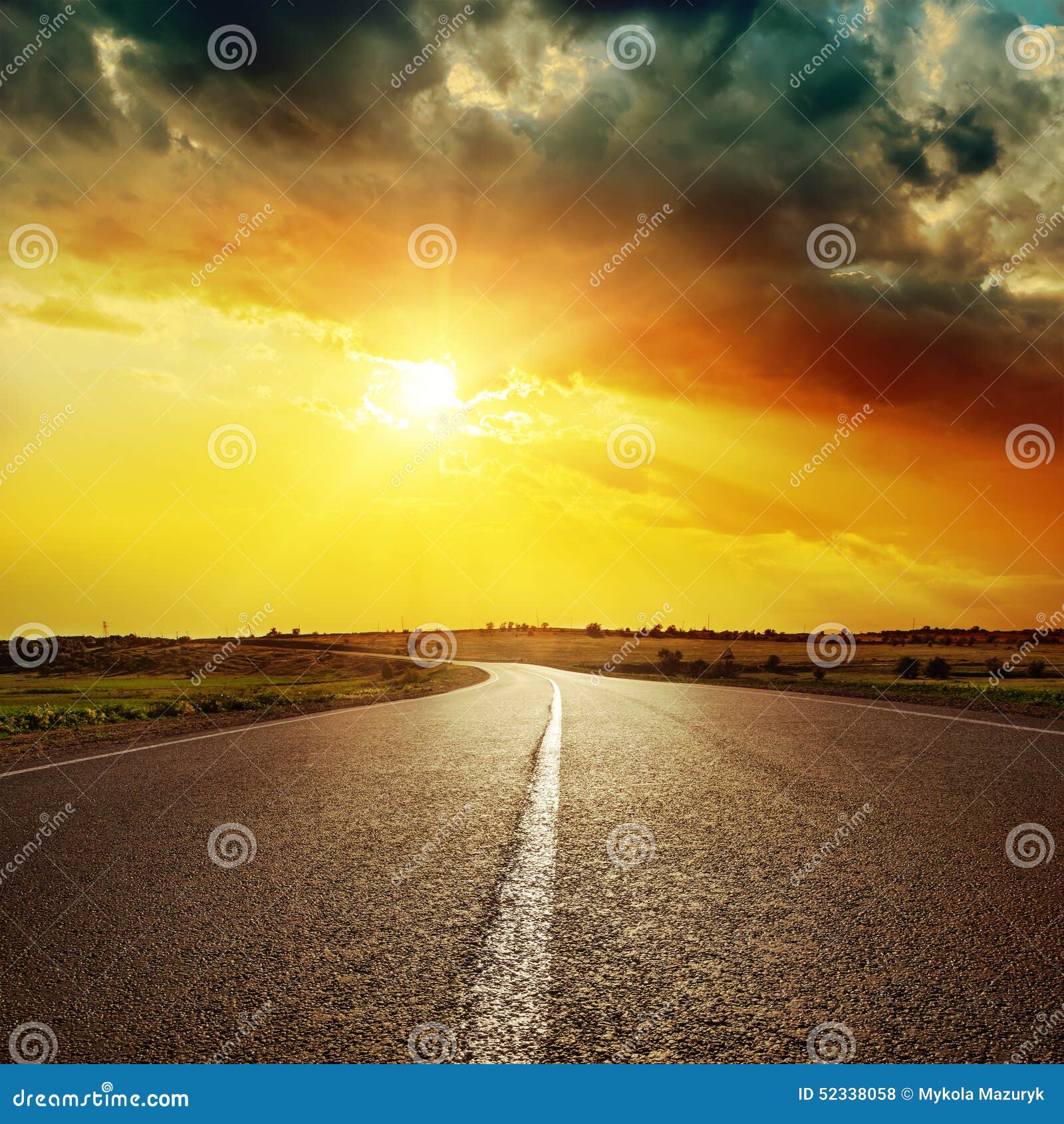 White Line on Asphalt Road and Dramatic Sunset Stock Photo - Image of ...