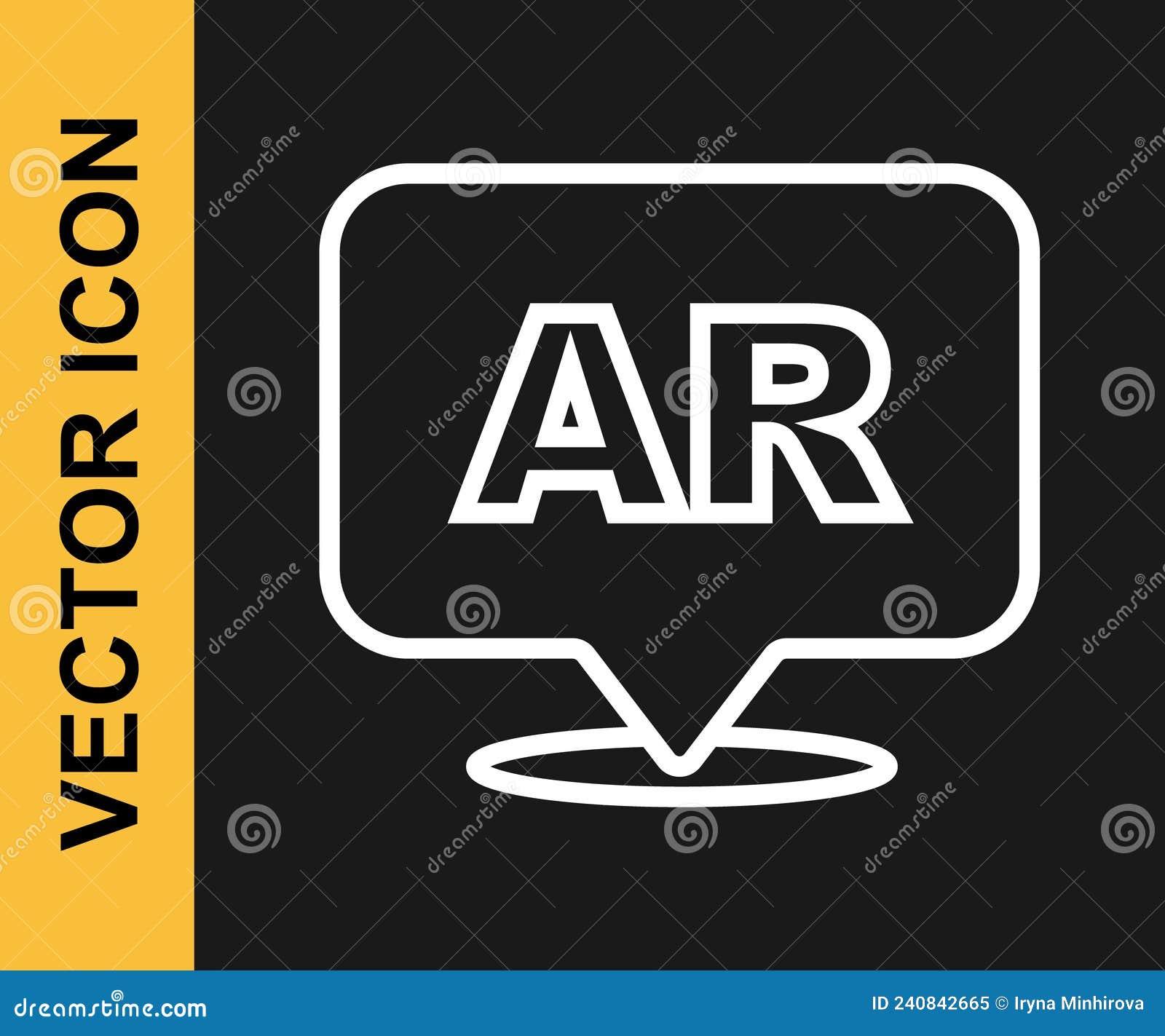 White Line Augmented Reality AR Icon Isolated on Black Background ...