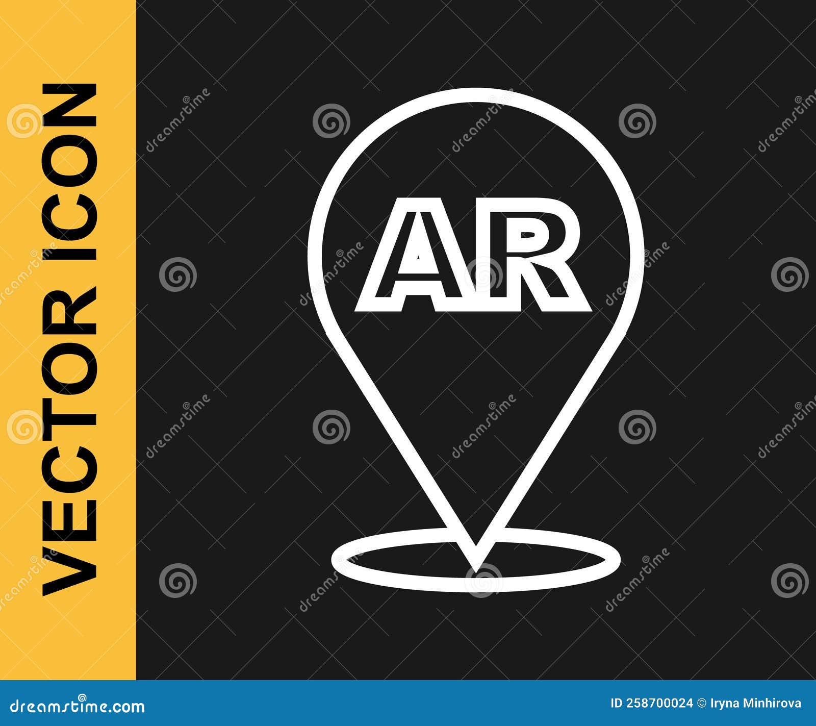 White Line Augmented Reality AR Icon Isolated on Black Background ...