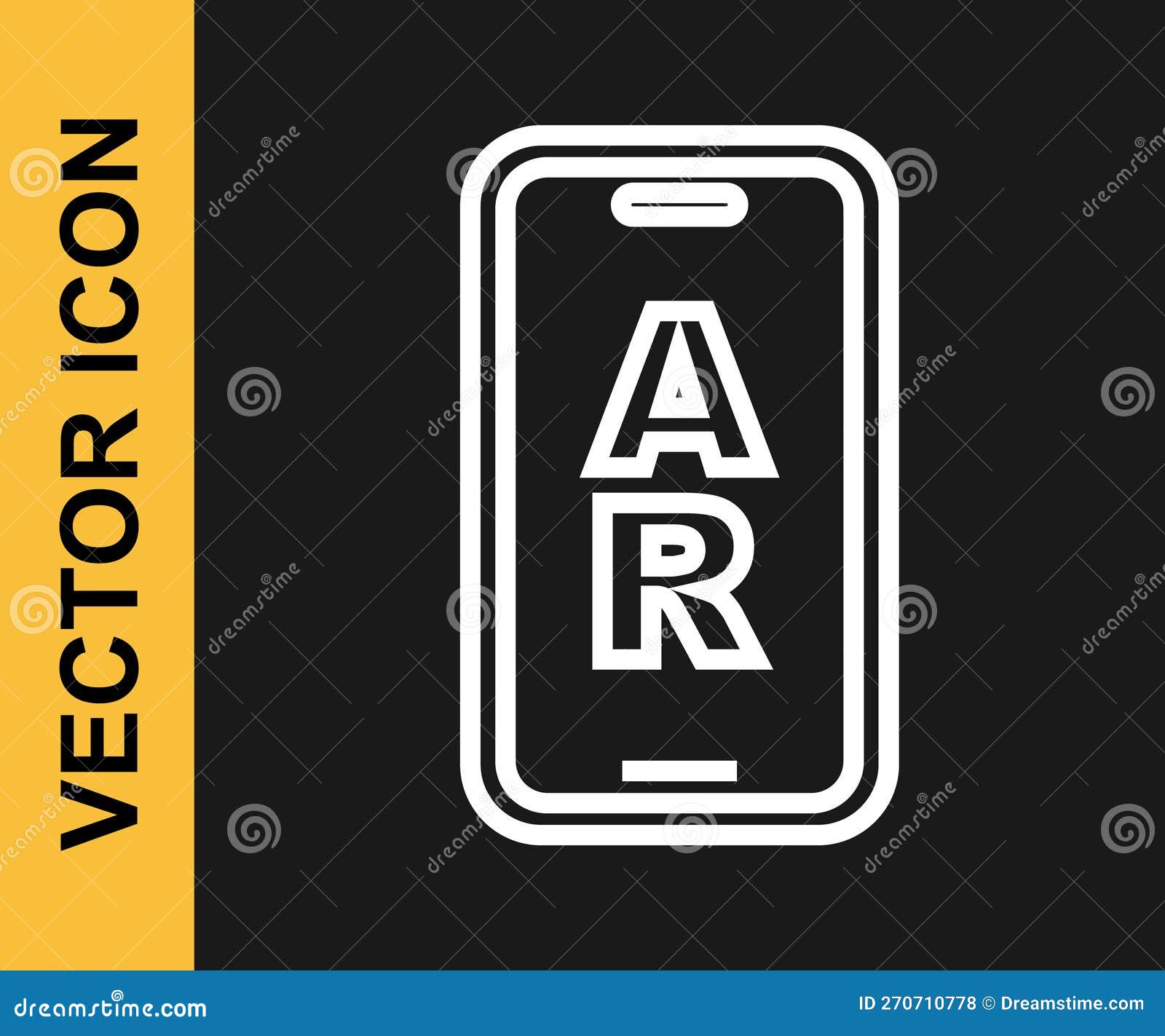 White Line Augmented Reality AR Icon Isolated on Black Background ...