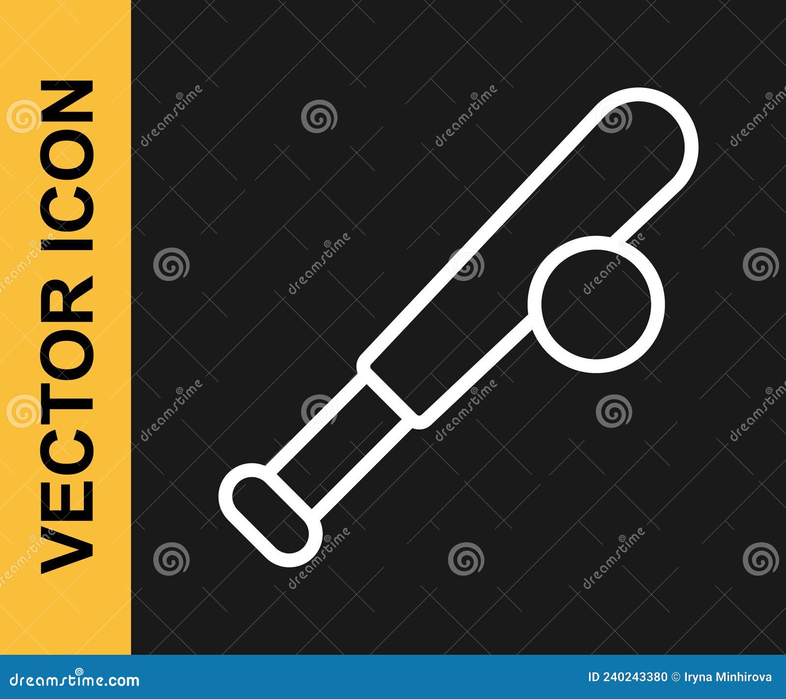 White Line Baseball Bat with Ball Icon Isolated on Black Background ...