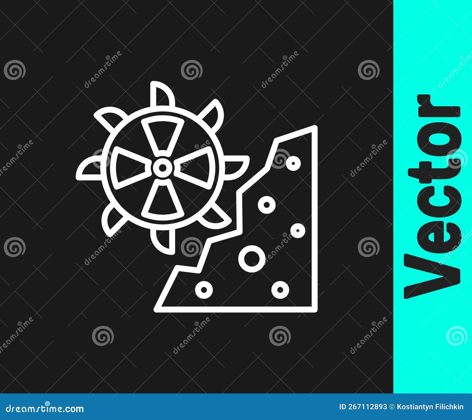 White Line Bucket Wheel Excavator Icon Isolated on Black Background ...