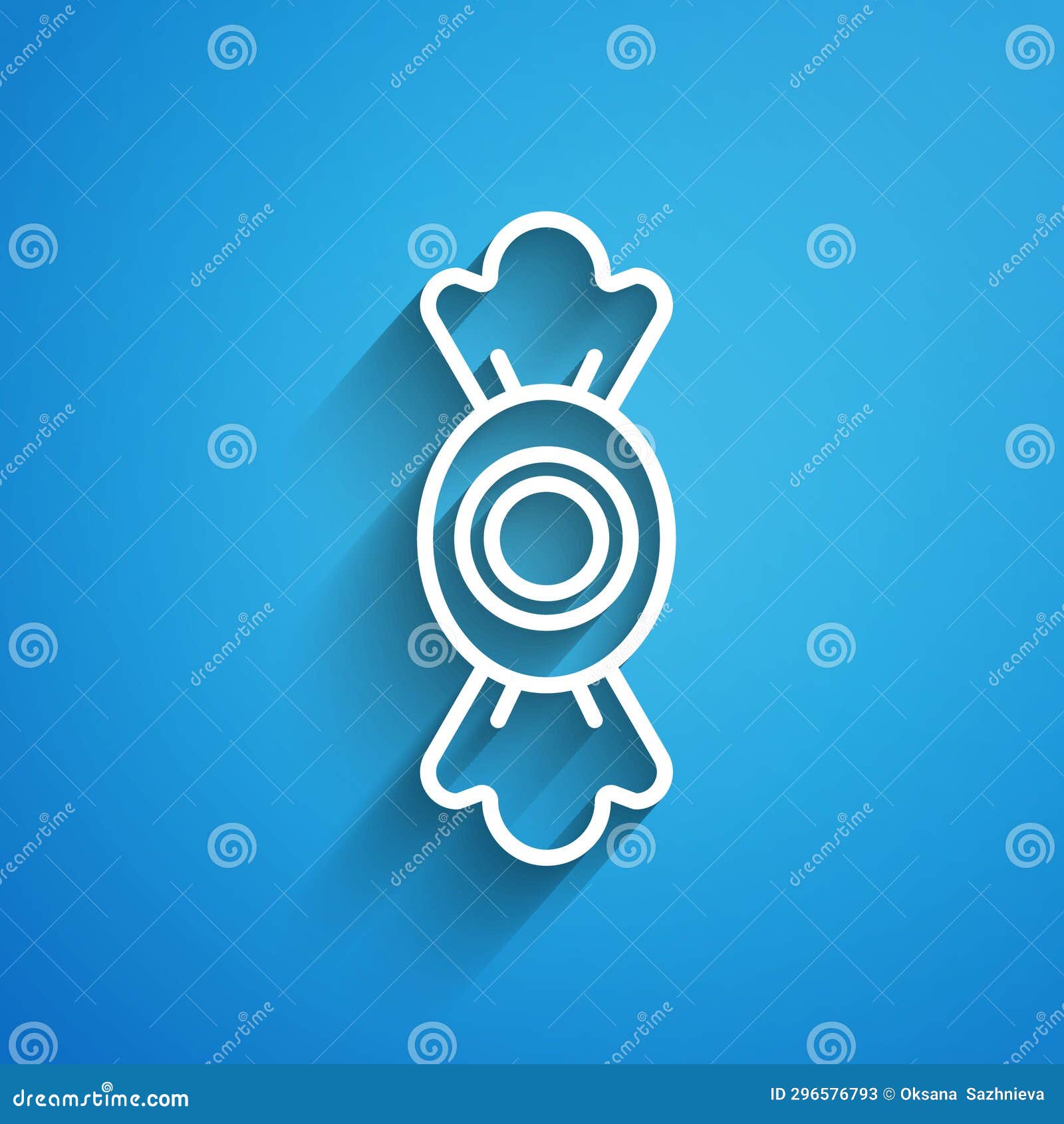 White Line Candy Icon Isolated on Blue Background. Long Shadow Stock ...