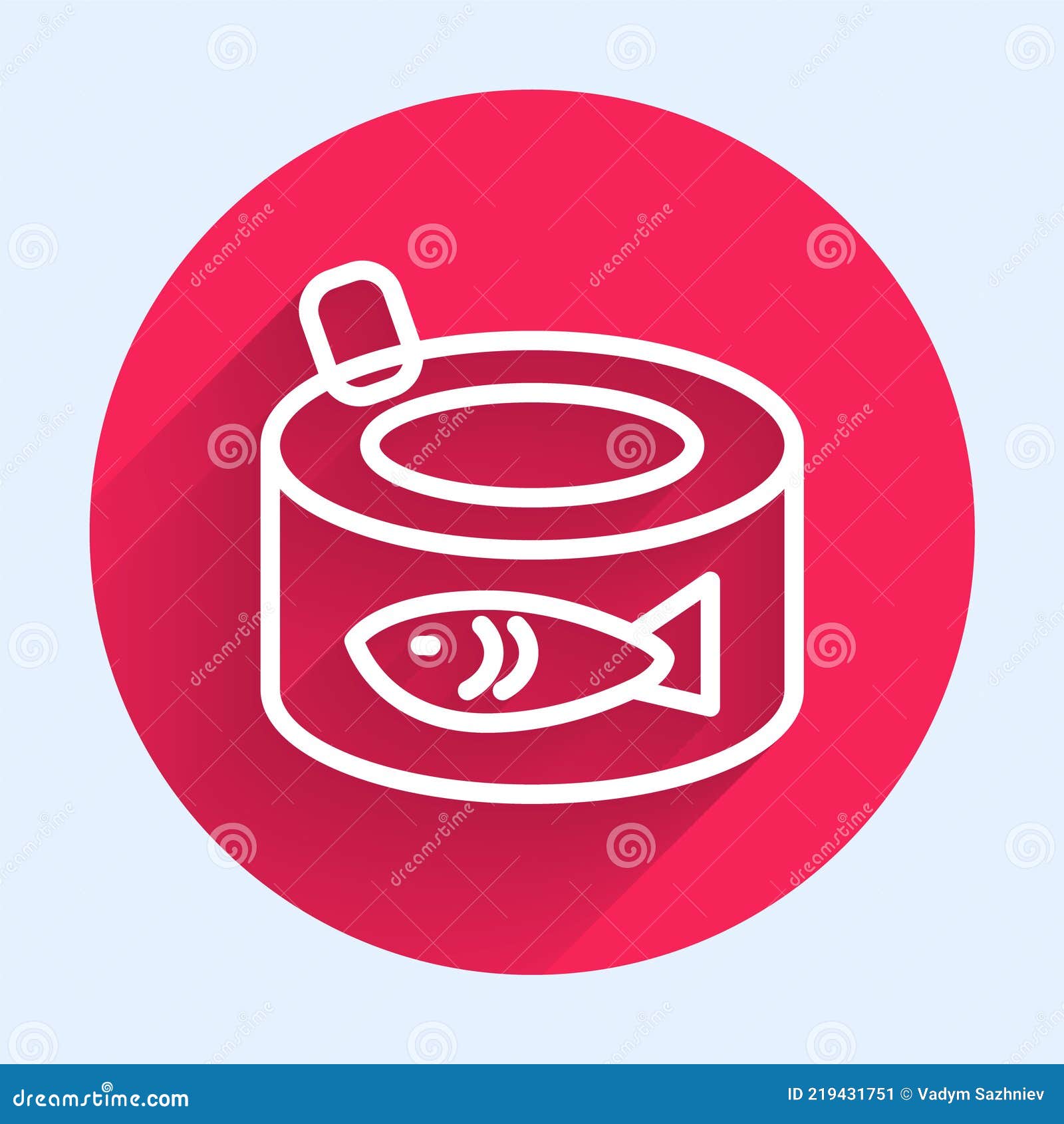 White Line Canned Fish Icon Isolated with Long Shadow. Red Circle ...