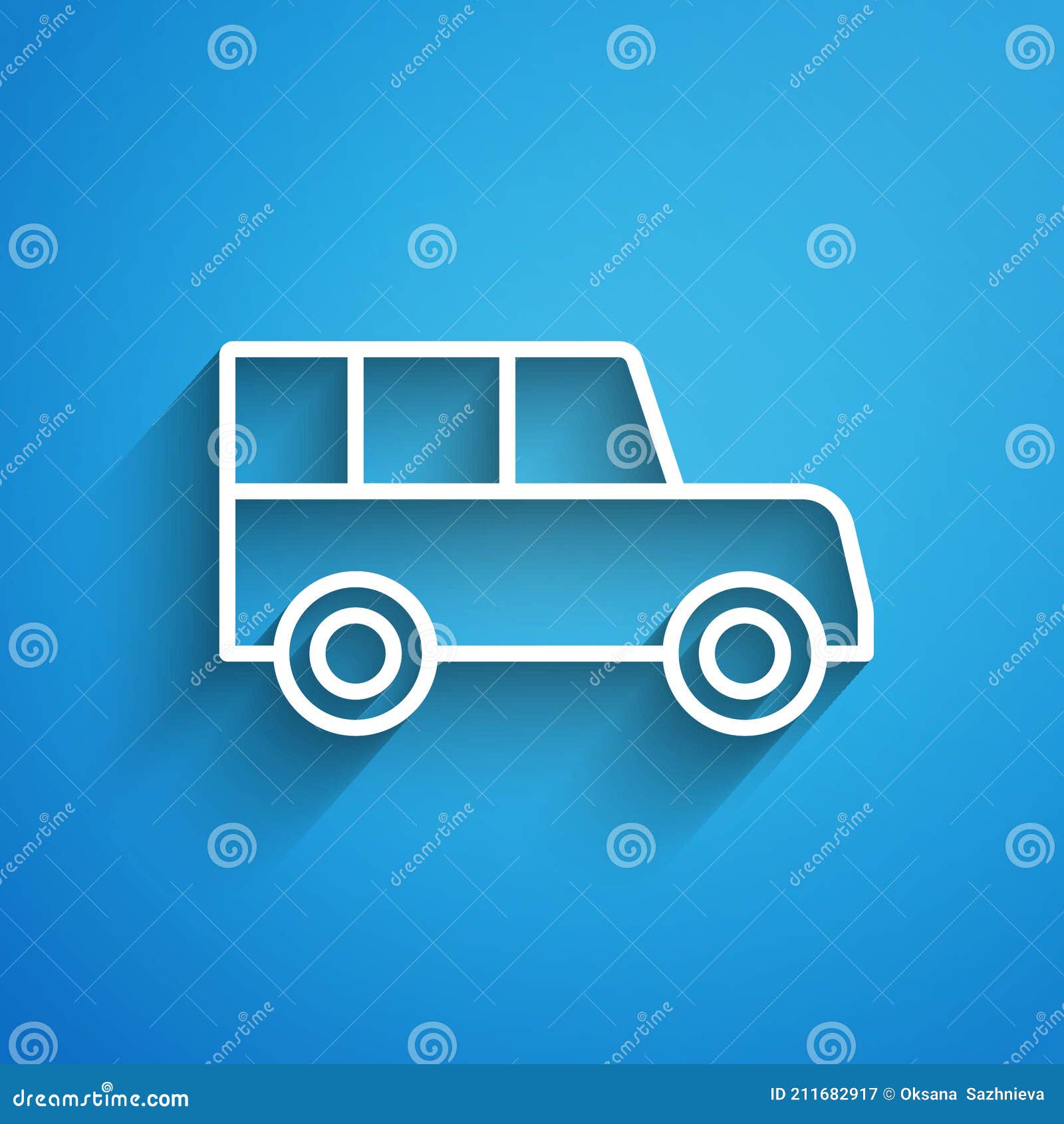 White Line Car Icon Isolated on Blue Background. Front View. Long ...