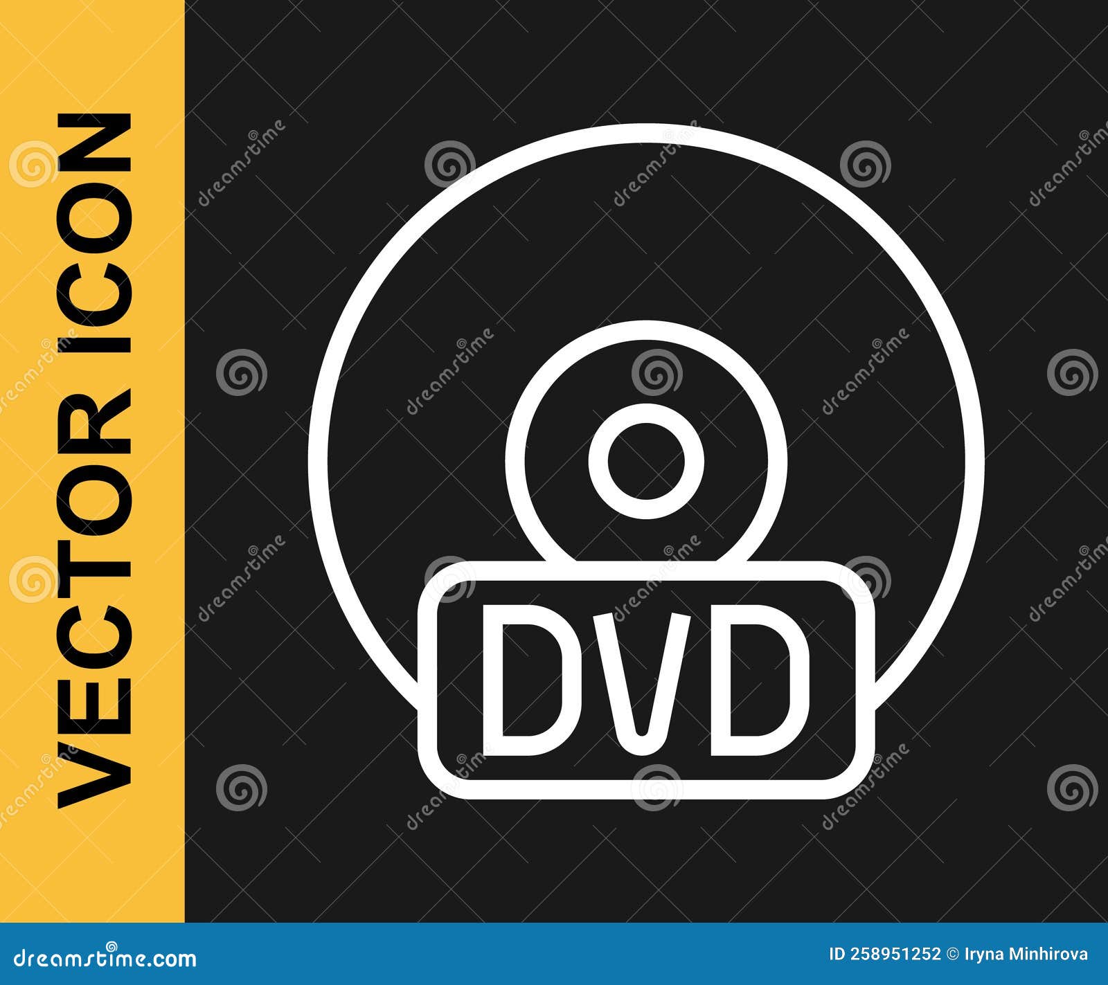 White Line CD or DVD Disk Icon Isolated on Black Background. Compact ...