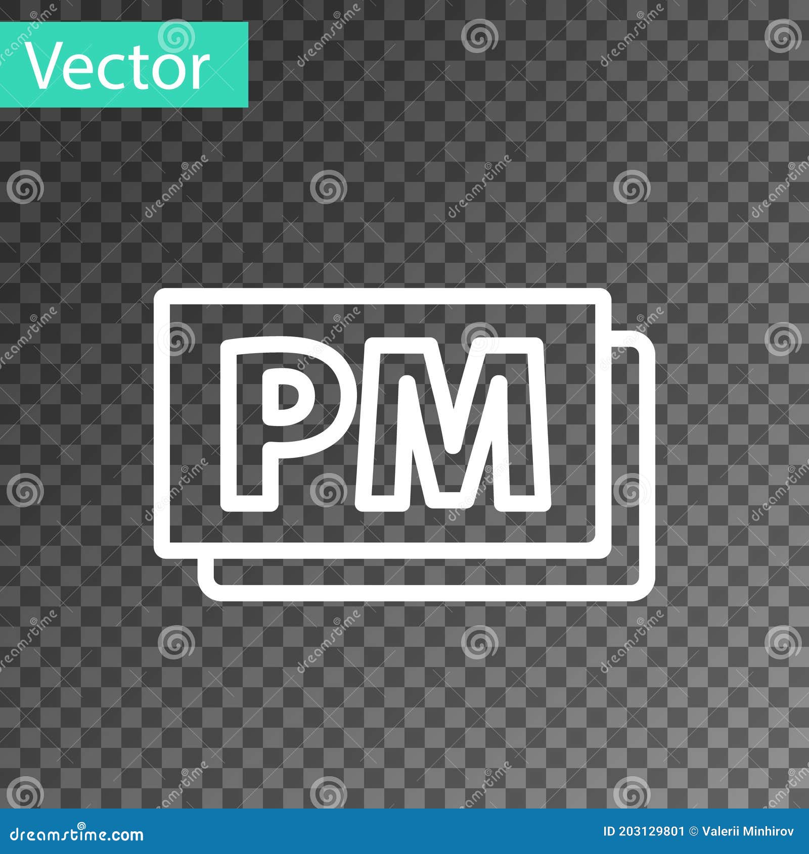 White Line Clock PM Icon Isolated on Transparent Background. Time ...