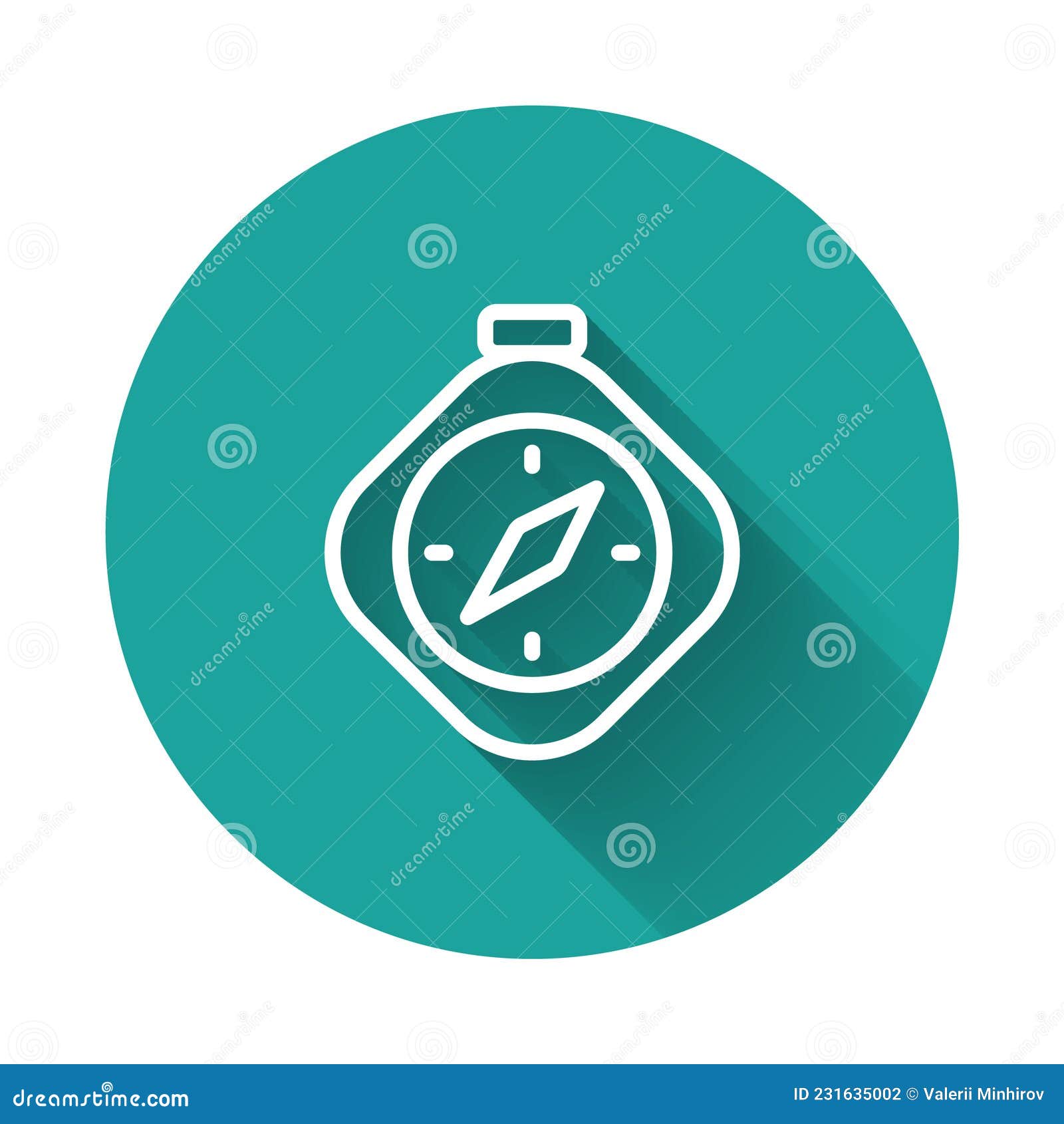 White Line Compass Icon Isolated With Long Shadow Background Windrose