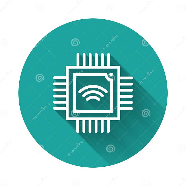 White Line Computer Processor with Microcircuits CPU Icon Isolated with ...