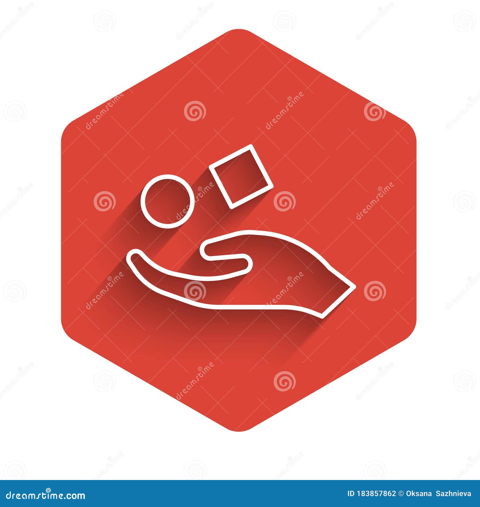 White Line Cube Levitating Above Hand Icon Isolated with Long Shadow ...