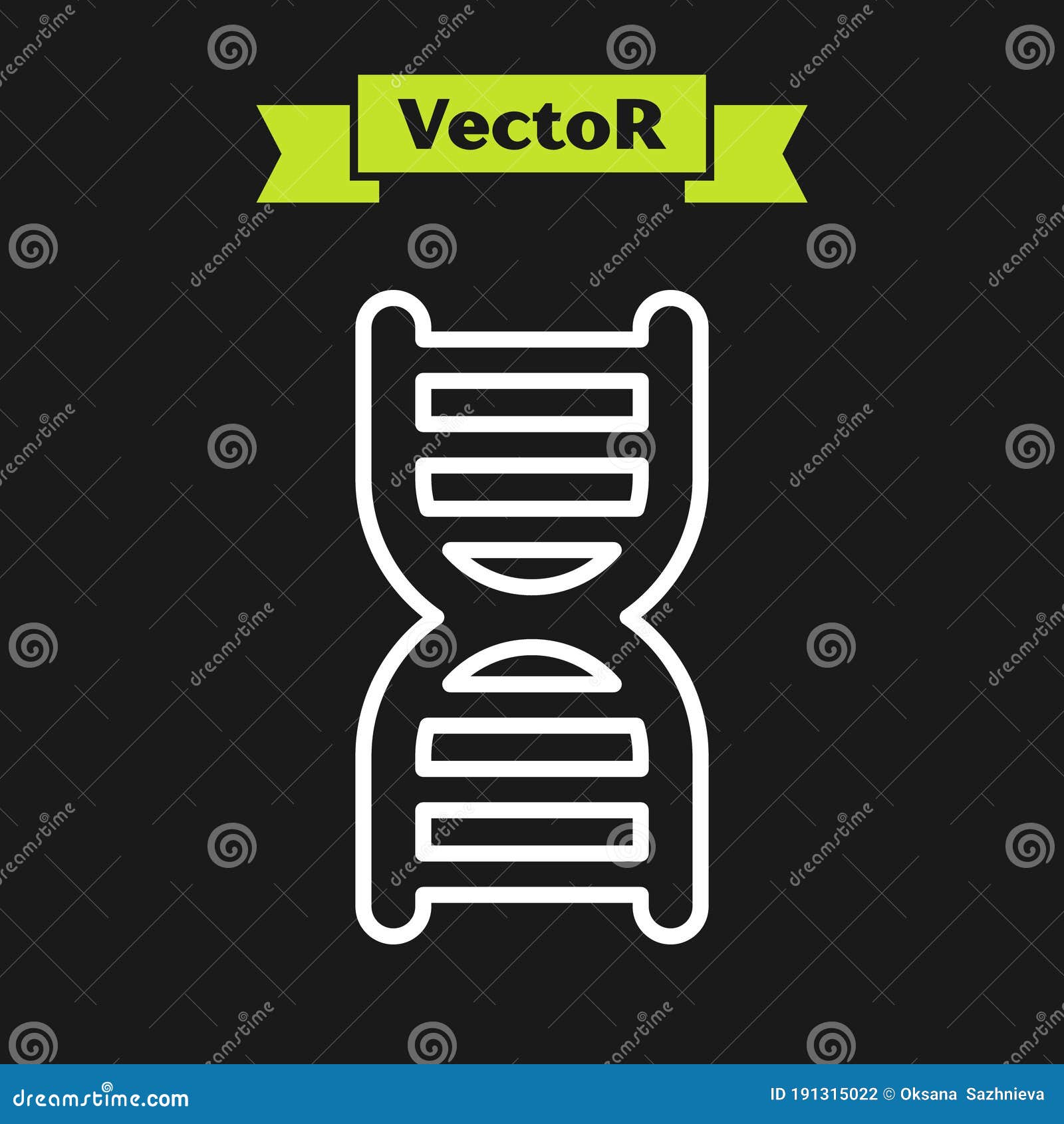 White Line DNA Symbol Icon Isolated on Black Background. Vector Stock ...