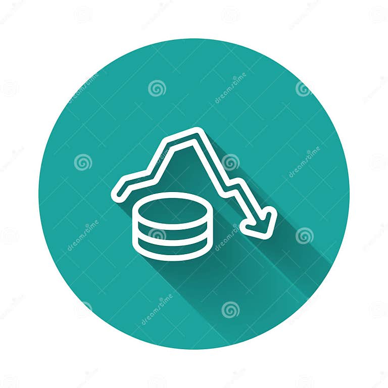 White Line Dollar Rate Decrease Icon Isolated with Long Shadow ...