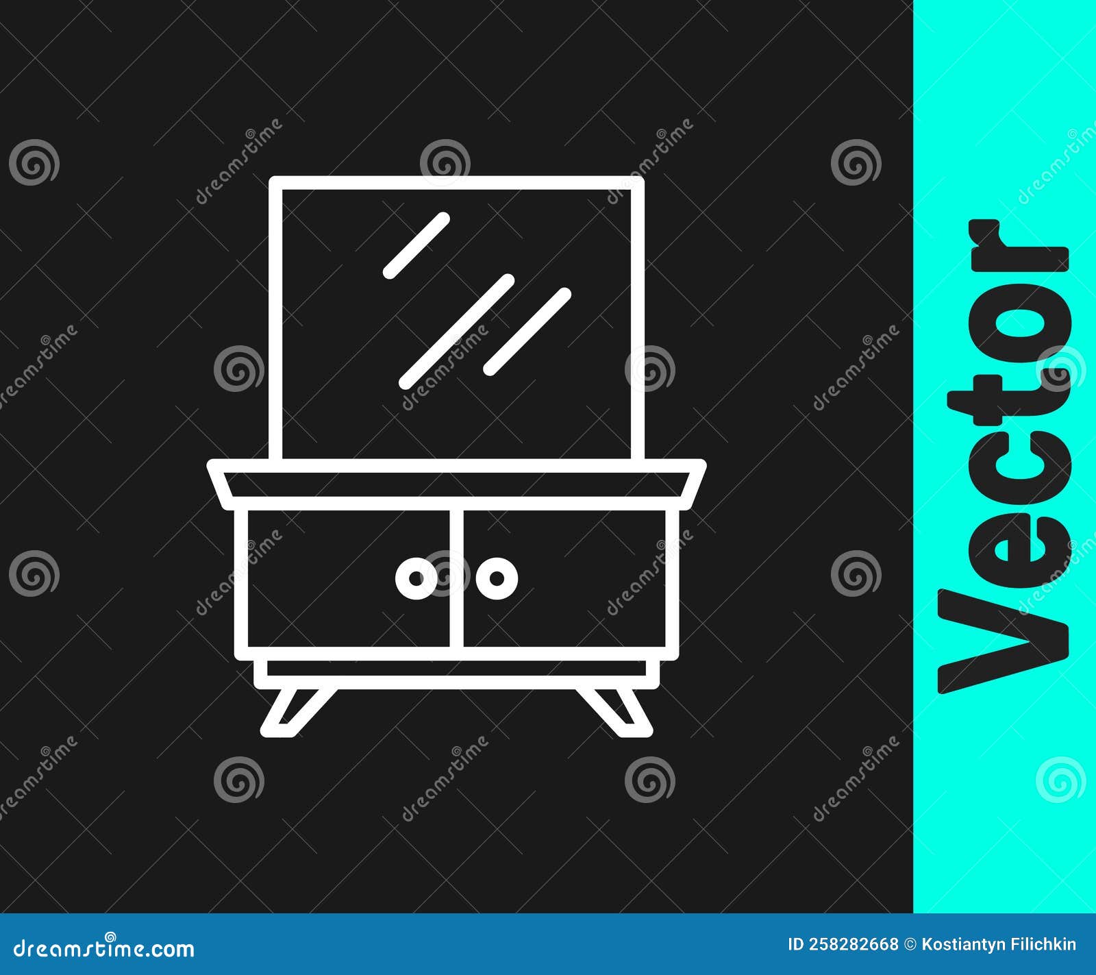 White Line Dressing Table Icon Isolated on Black Background. Vector ...