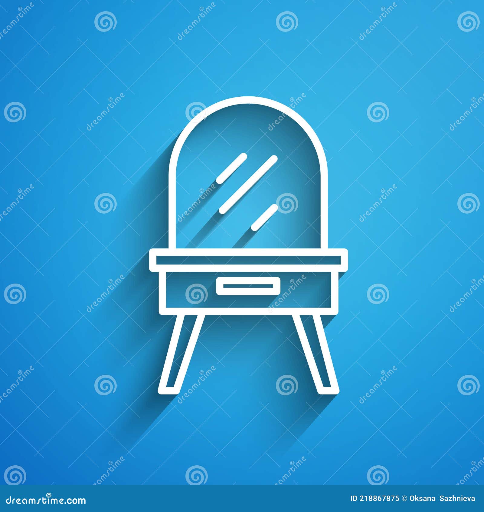 White Line Dressing Table Icon Isolated on Blue Background. Long Shadow ...