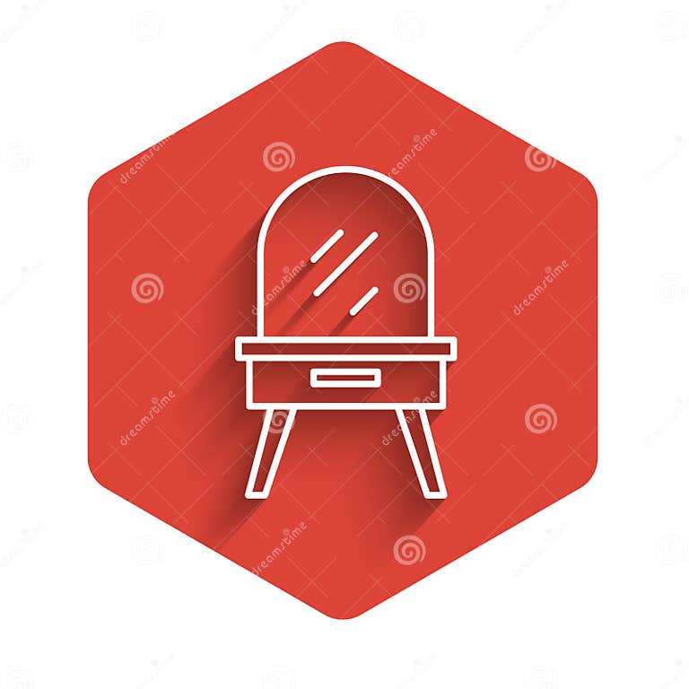 White Line Dressing Table Icon Isolated with Long Shadow. Red Hexagon ...