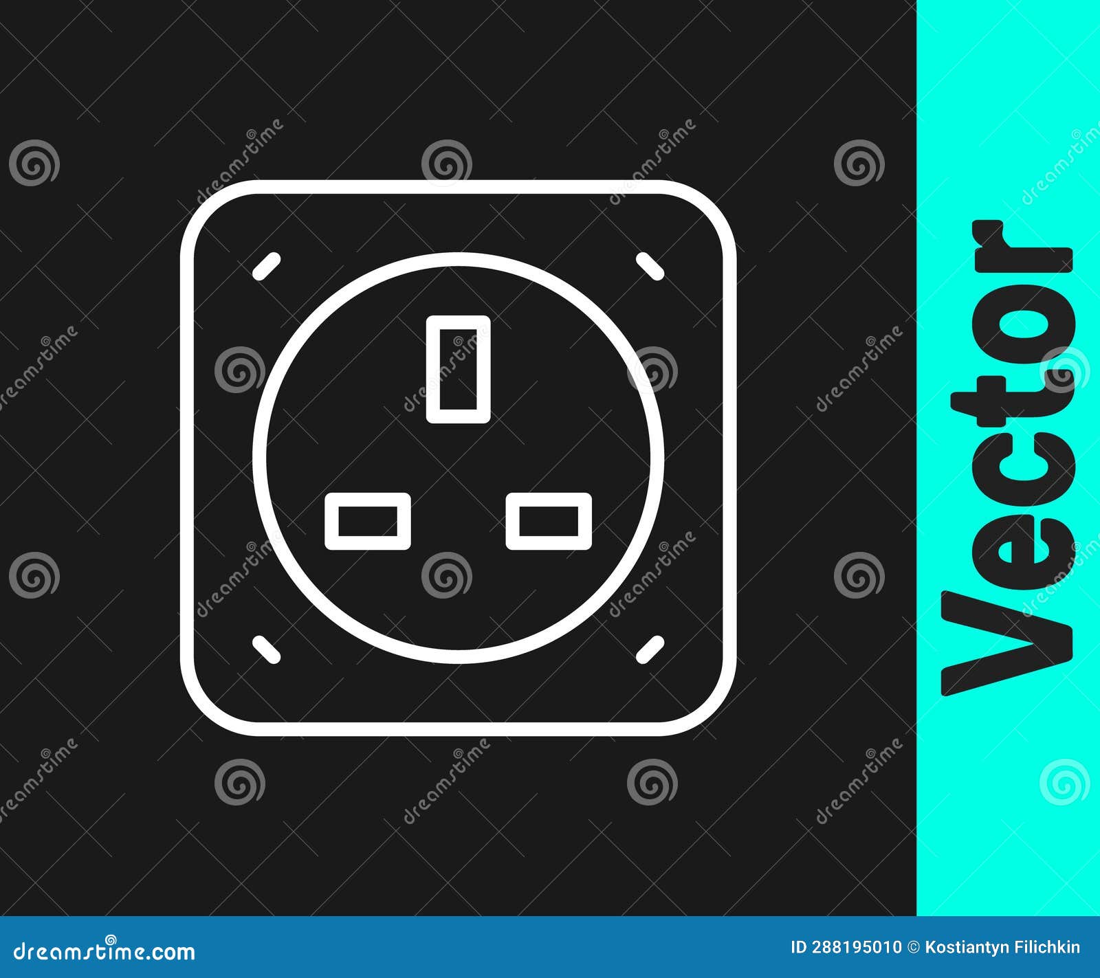 White Line Electrical Outlet Icon Isolated on Black Background. Power ...