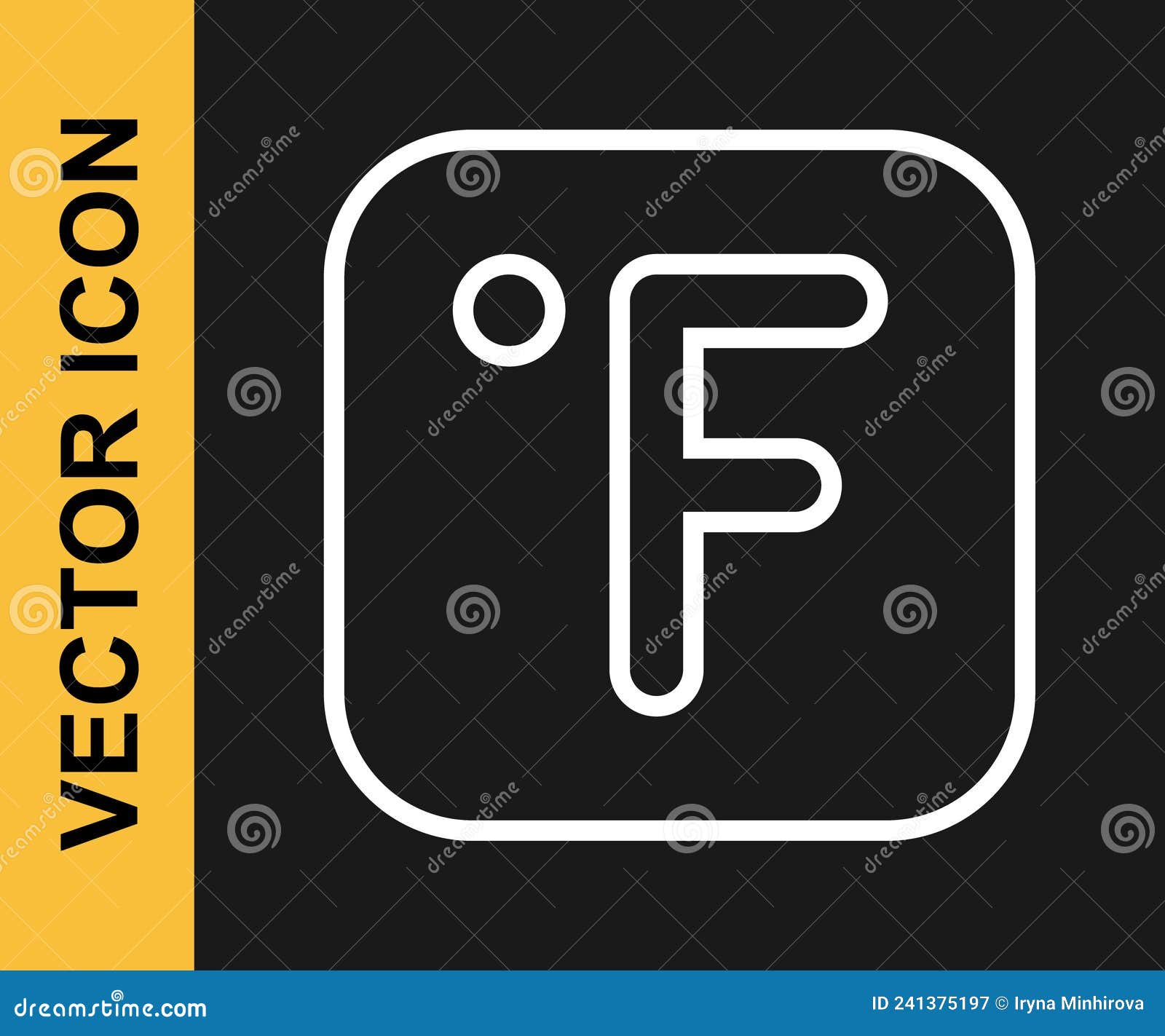 White Line Fahrenheit Icon Isolated on Black Background. Vector Stock ...