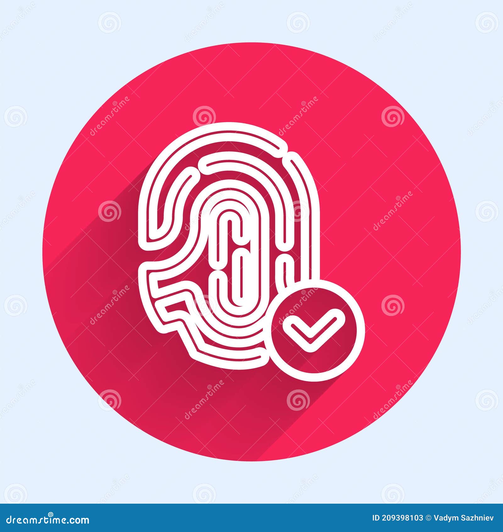 White Line Fingerprint with Check Mark Icon Isolated with Long Shadow ...