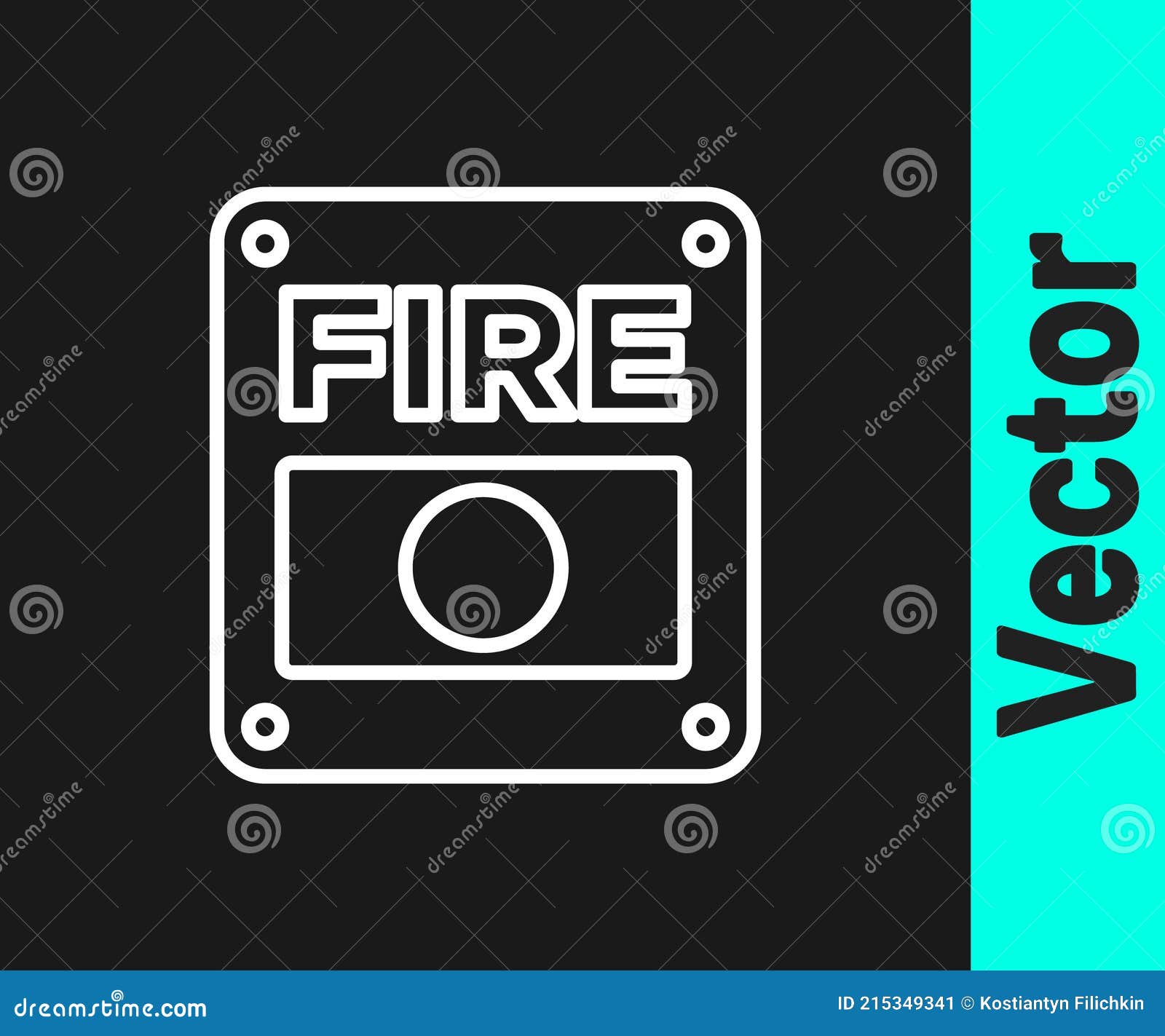 White Line Fire Alarm System Icon Isolated on Black Background. Pull ...