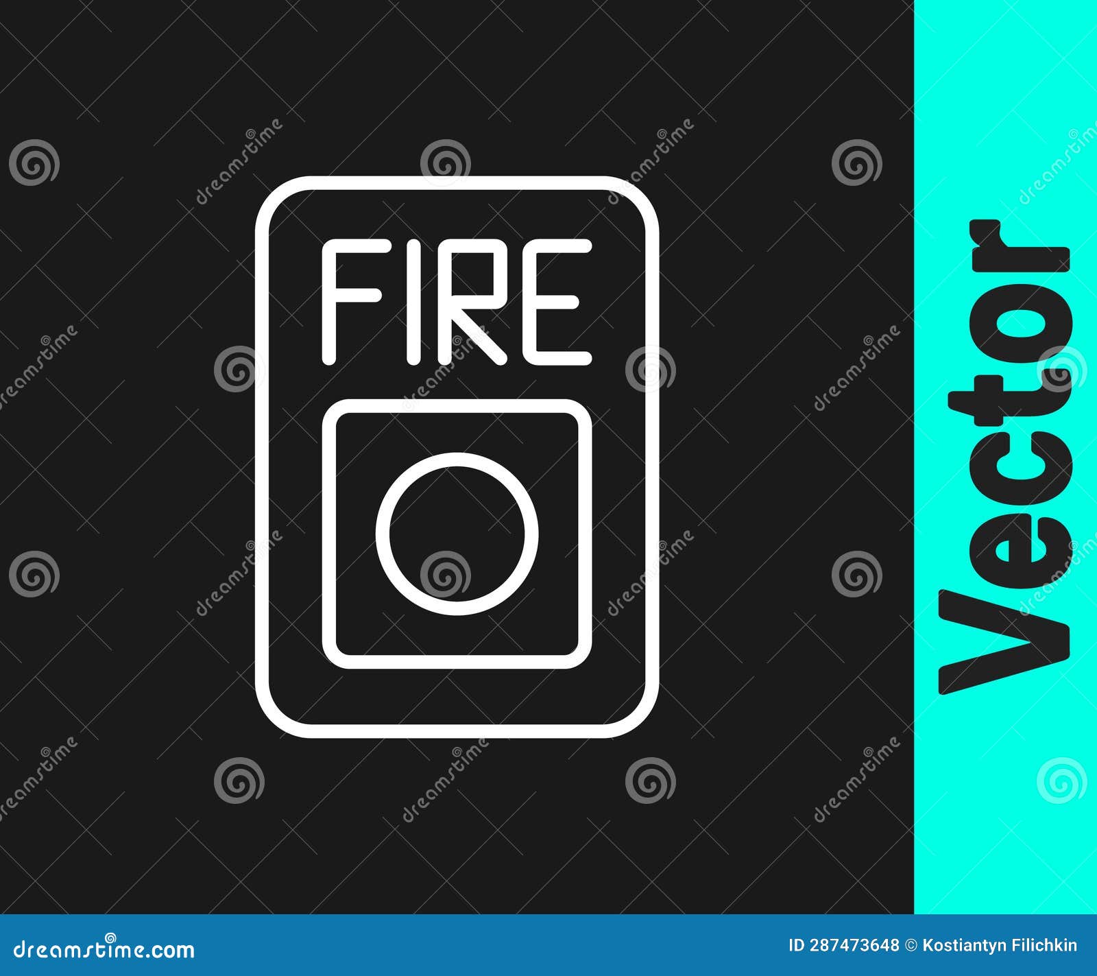 White Line Fire Alarm System Icon Isolated on Black Background. Pull ...