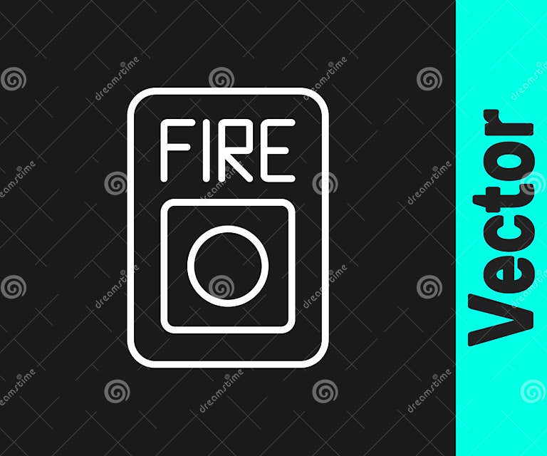 White Line Fire Alarm System Icon Isolated on Black Background. Pull ...