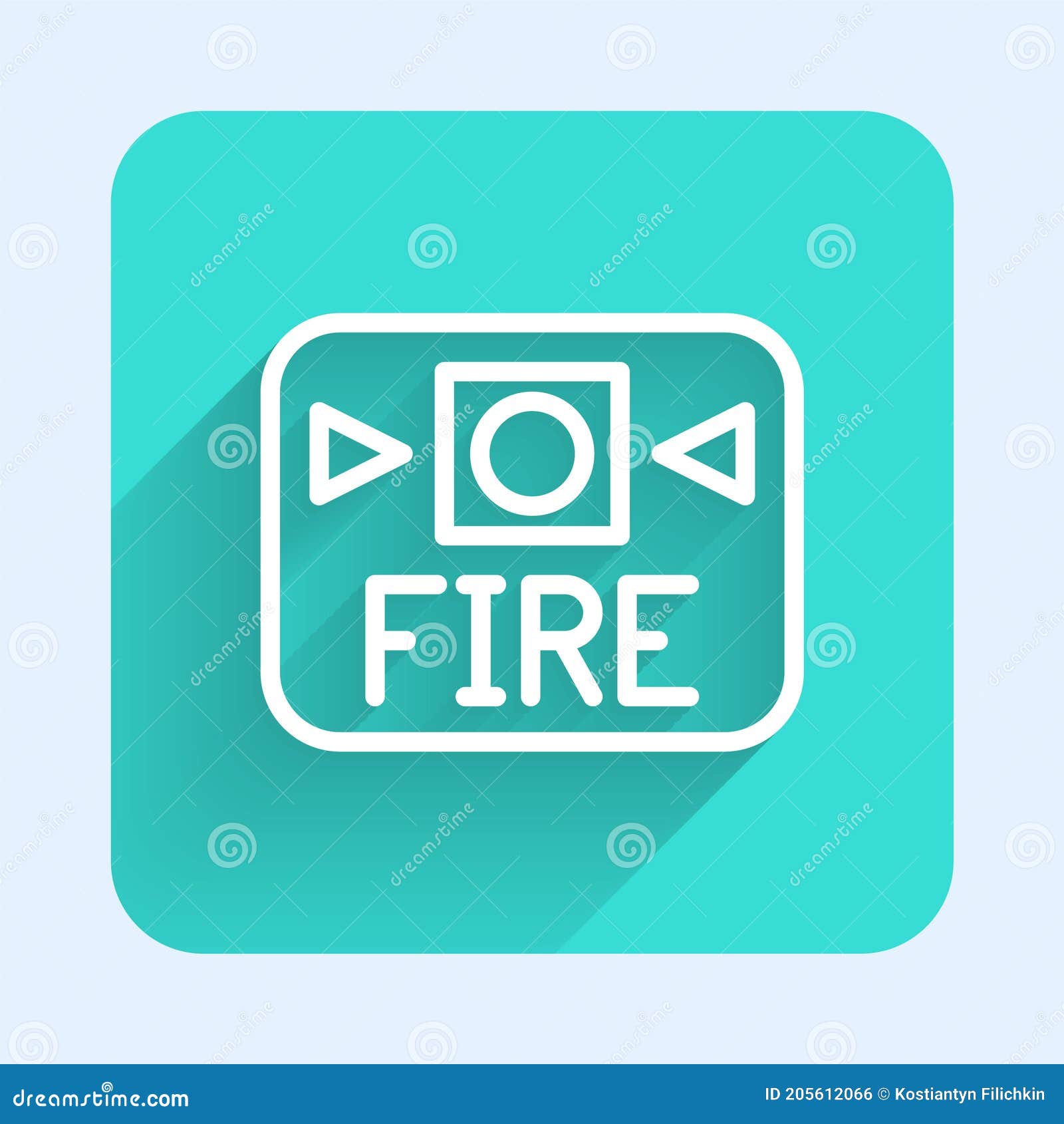 White Line Fire Alarm System Icon Isolated with Long Shadow. Pull ...