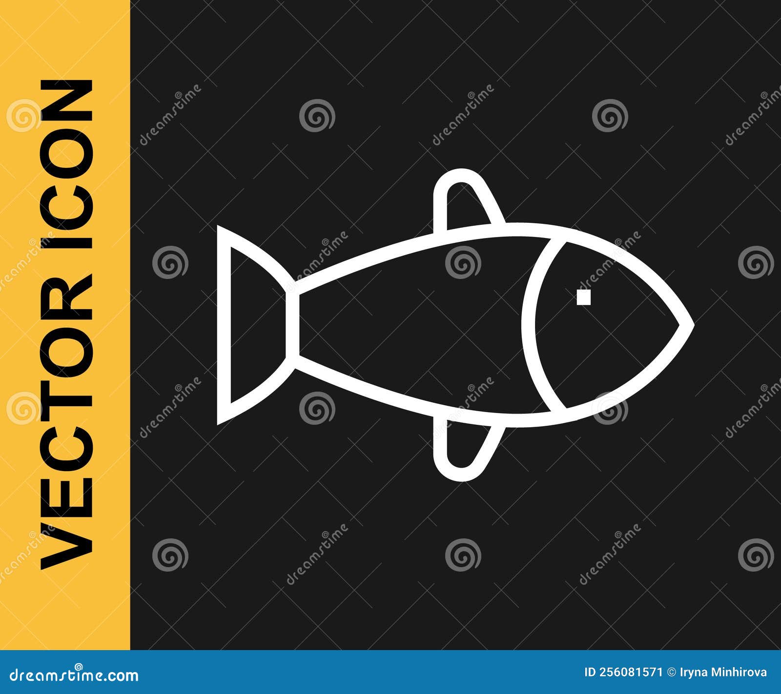 White Line Fish Icon Isolated on Black Background. Vector Stock Vector ...