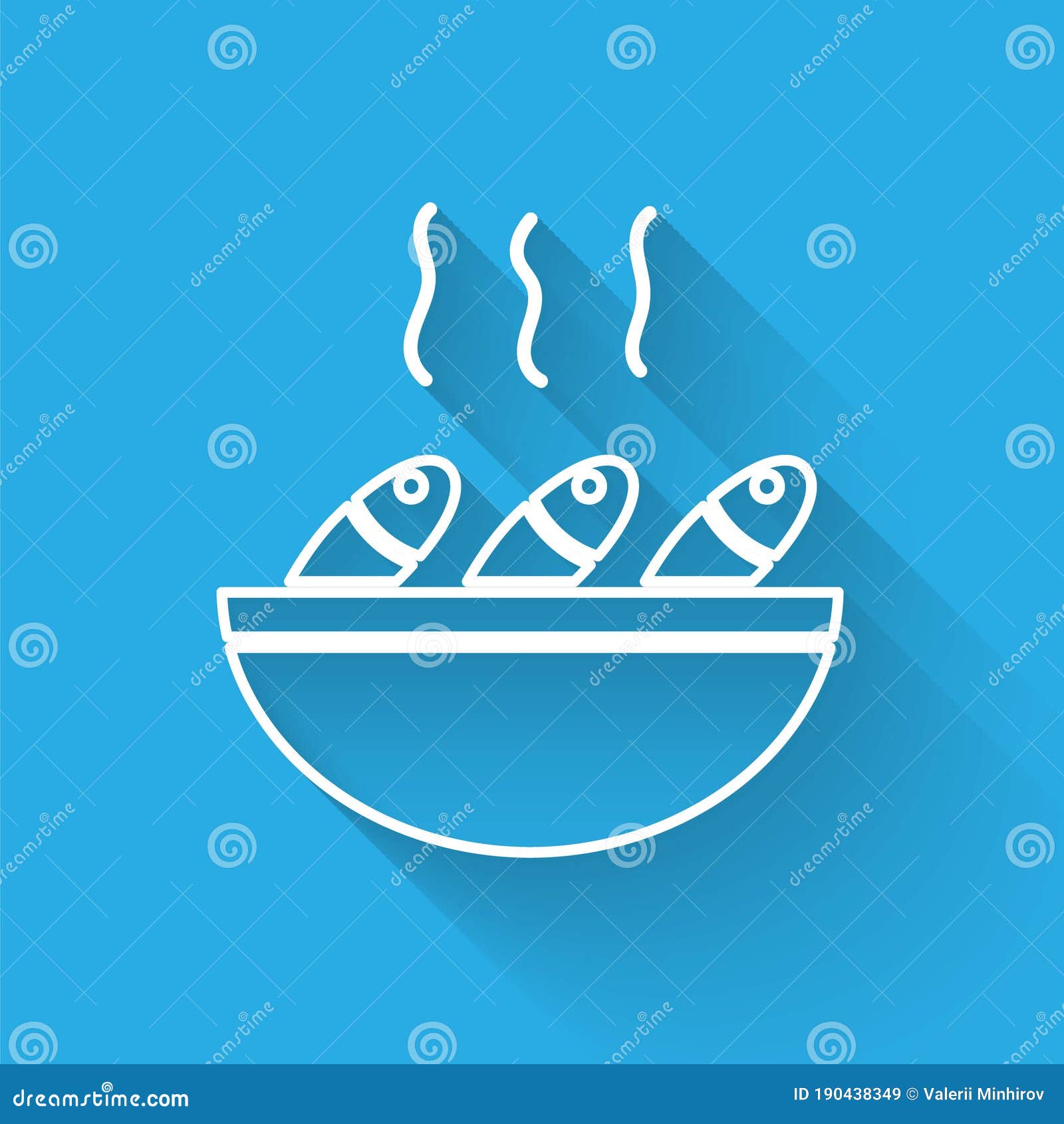 White Line Fish Soup Icon Isolated with Long Shadow. Vector Stock ...